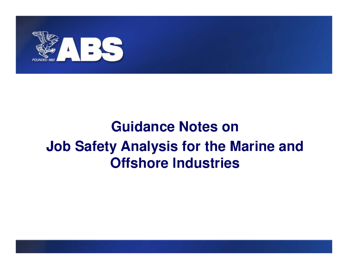 Guidance Notes on Job Safety Analysis (JSA) for Marine Industries - Studocu