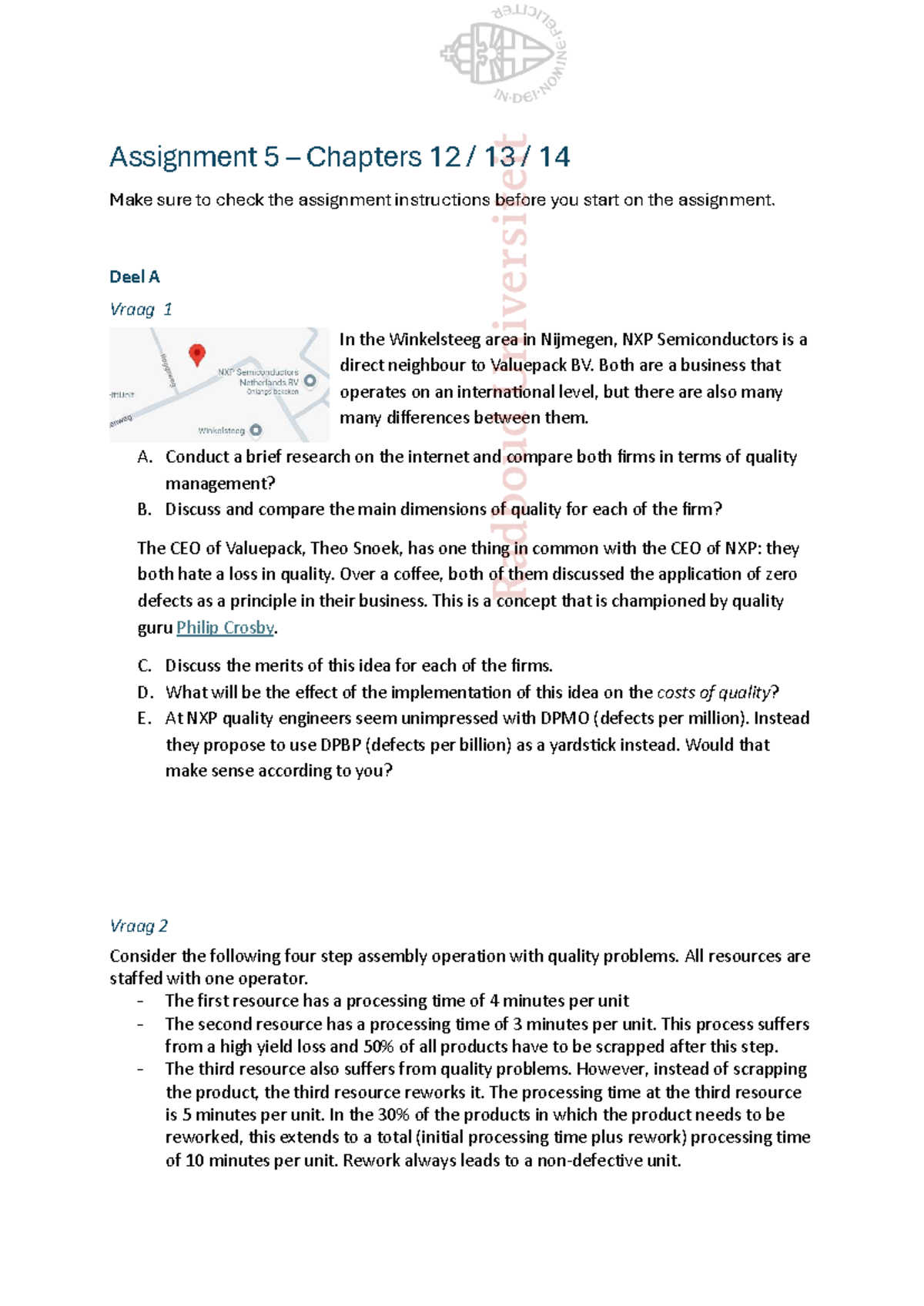 Assignment 5 OML: Quality Management in Chapters 12-14 Analysis ...