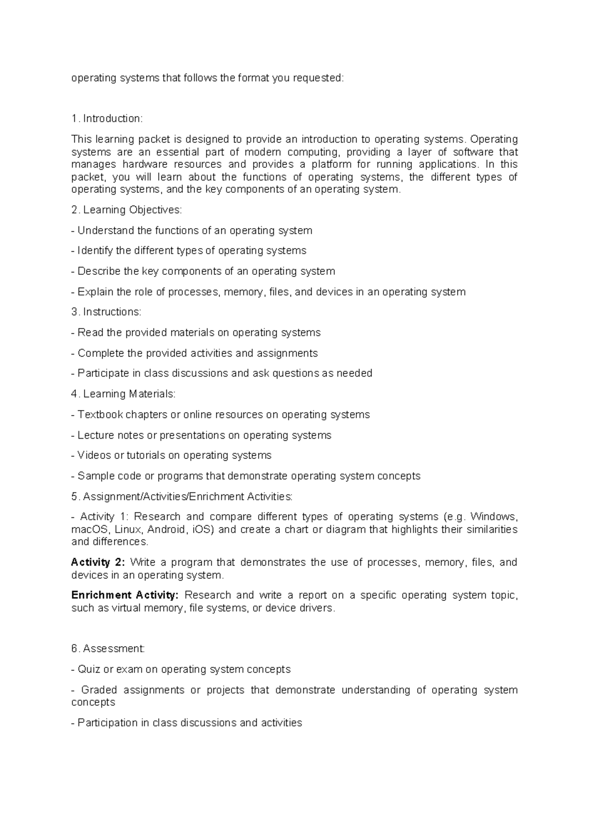 Learning Packets for TLE: Intro to Operating Systems, Hardware & MS ...