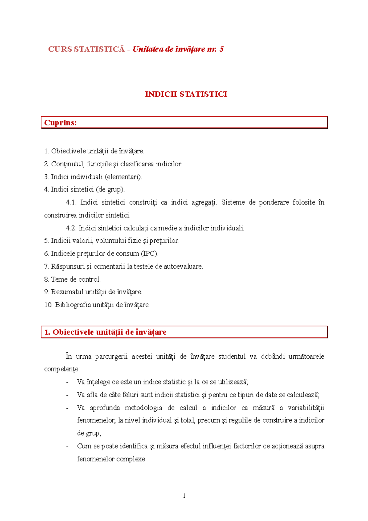 Curs 13 - Bazele Statisticii: Indici Statistici - Unitatea de Învățare ...