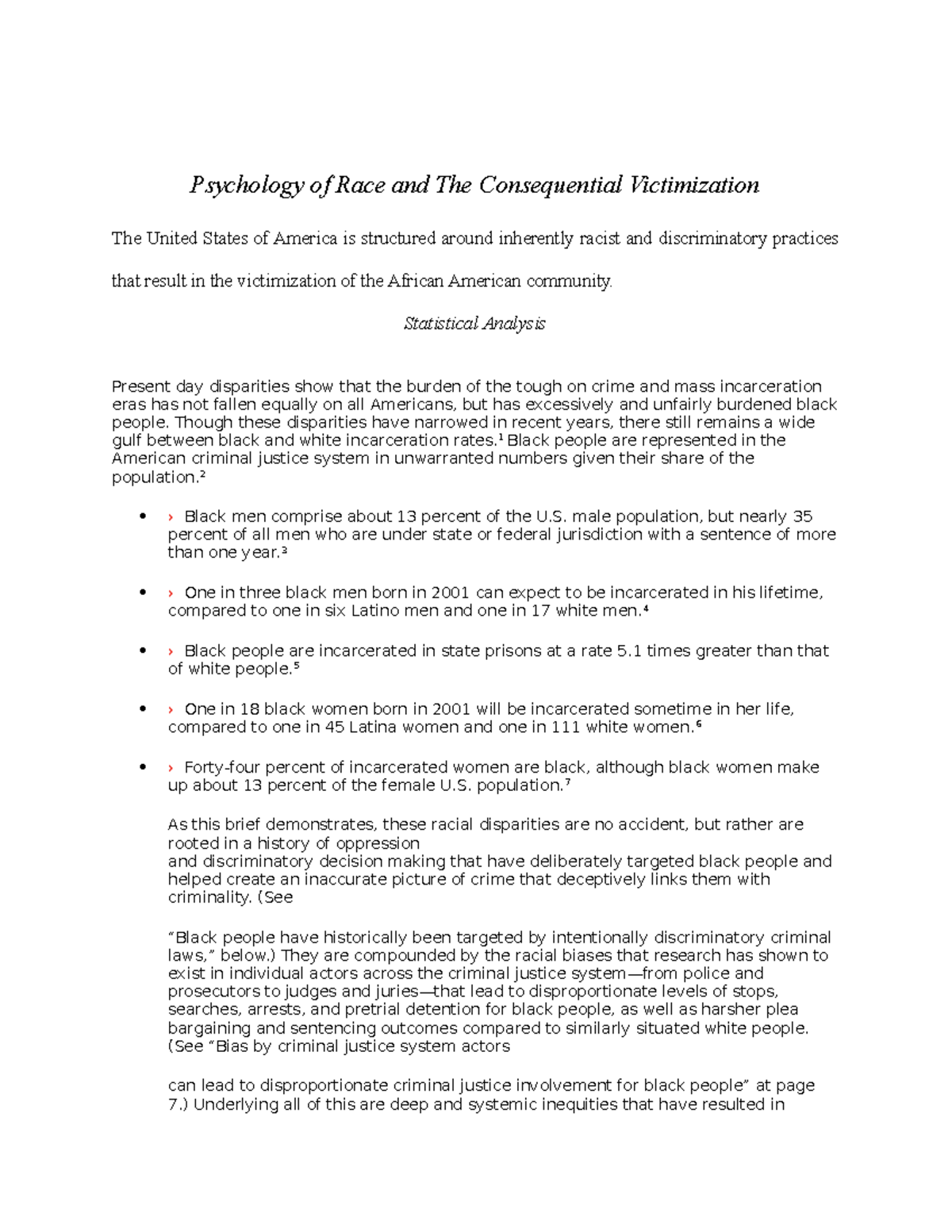 Ss paper - Assignment on race relations - Psychology of Race and The ...