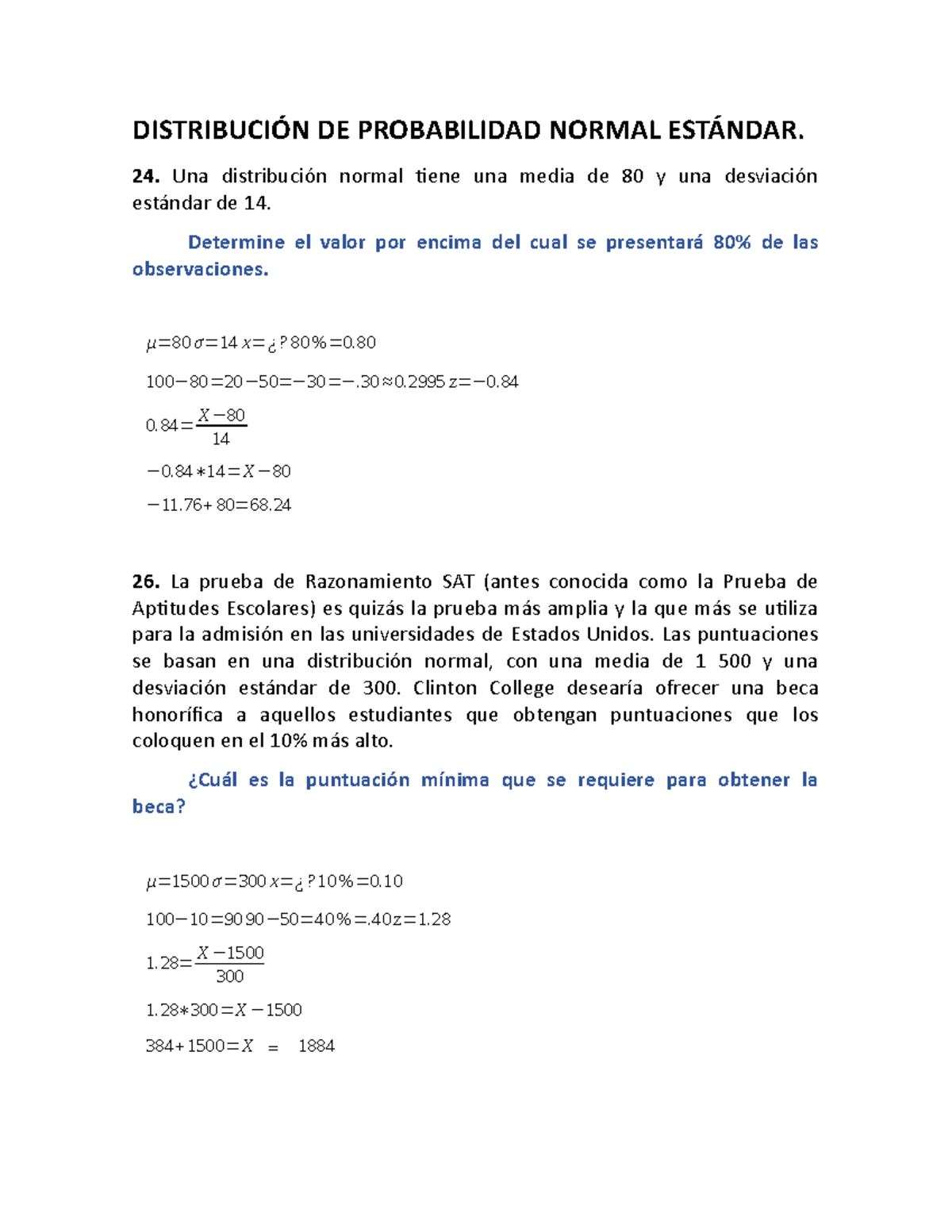 Distribución Normal Estándar: Cálculos y Ejemplos Prácticos - Studocu