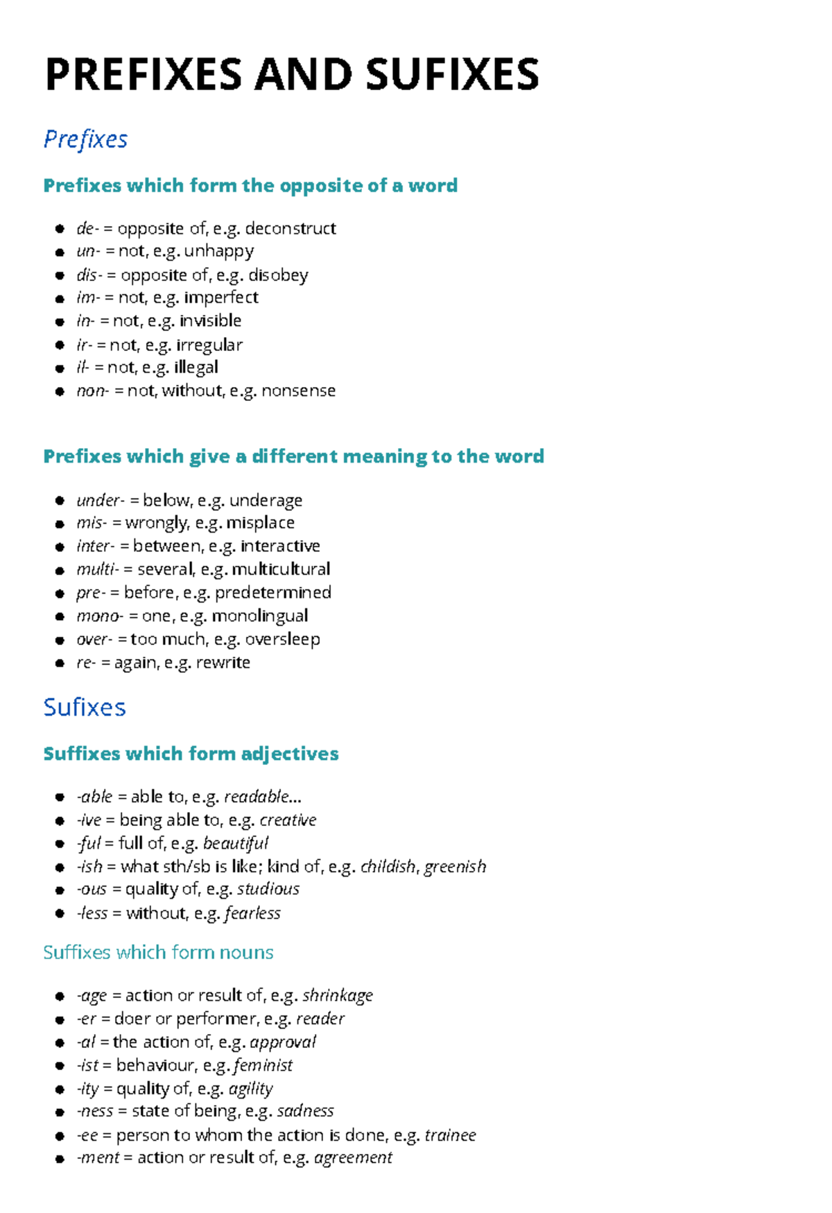 English 101: Prefixes and Suffixes Explained for Students - Studocu
