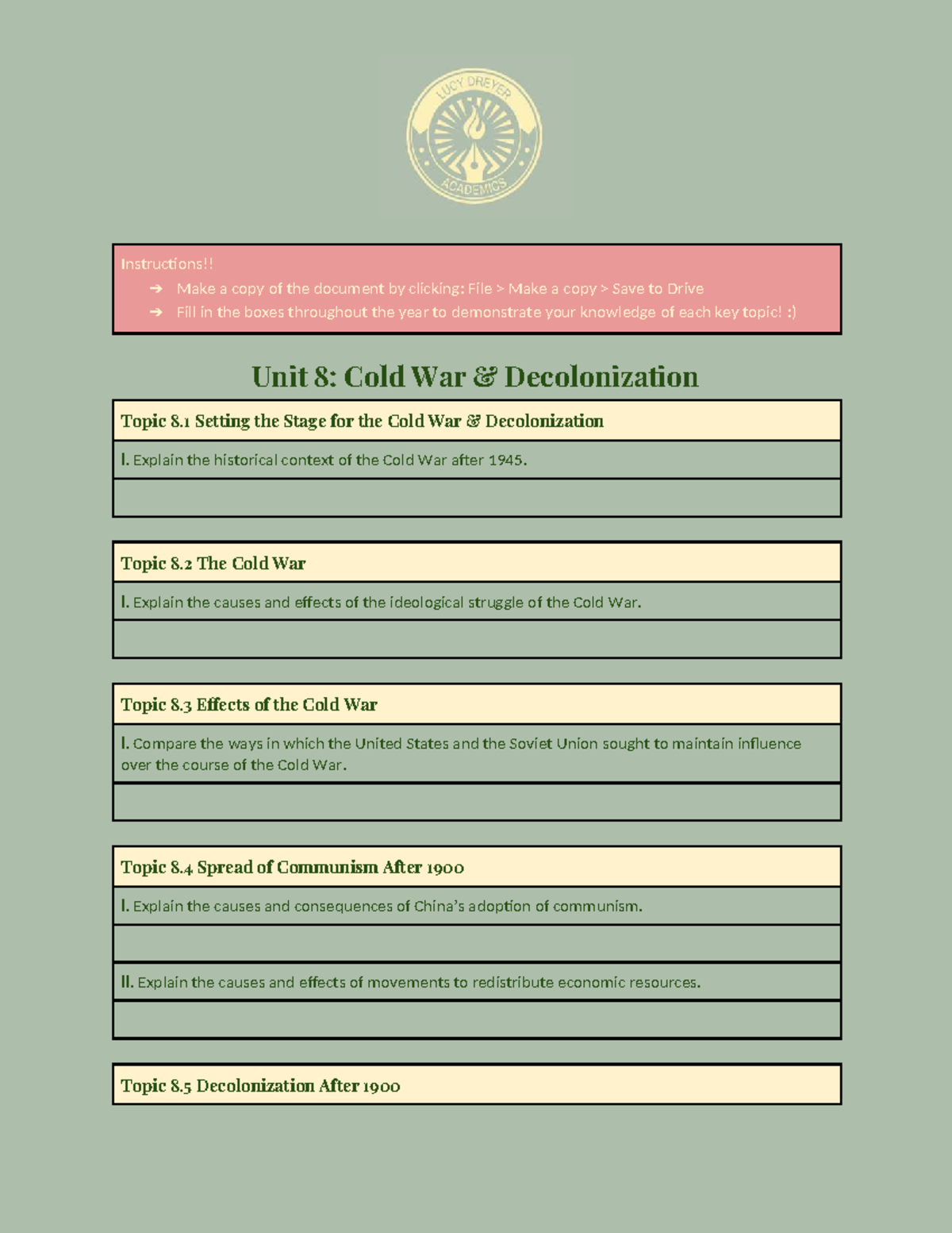 AP World History Notes Template: Unit 8 - Cold War & Decolonization ...