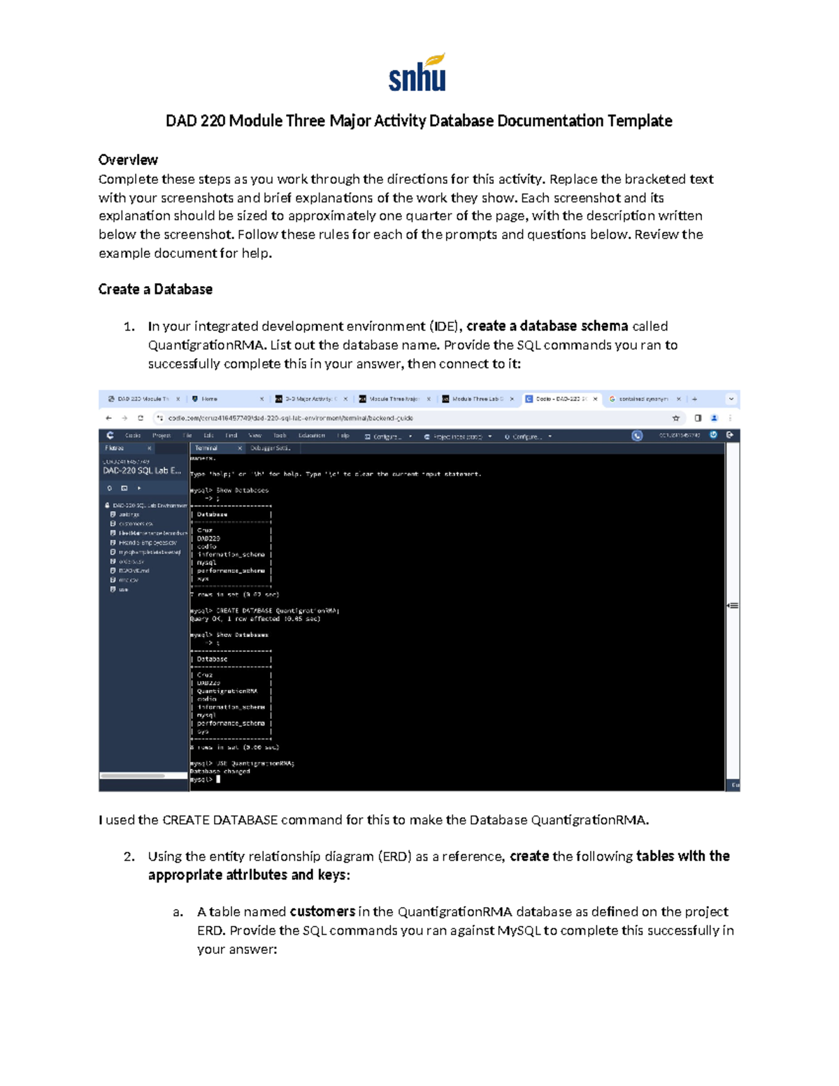 DAD 220 Module 3 Major Activity: Database Documentation Guide - Studocu