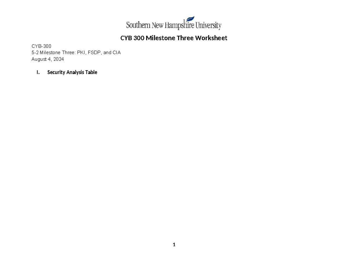 CYB 300 5-2 Milestone Three: Analysis of PKI, FSDP, and CIA Principles ...