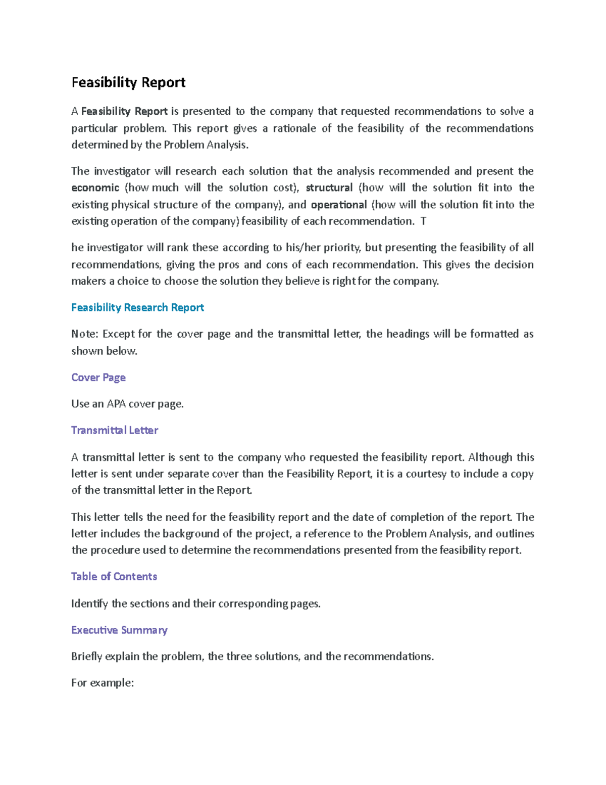 Feasibility Report - This report gives a rationale of the feasibility ...