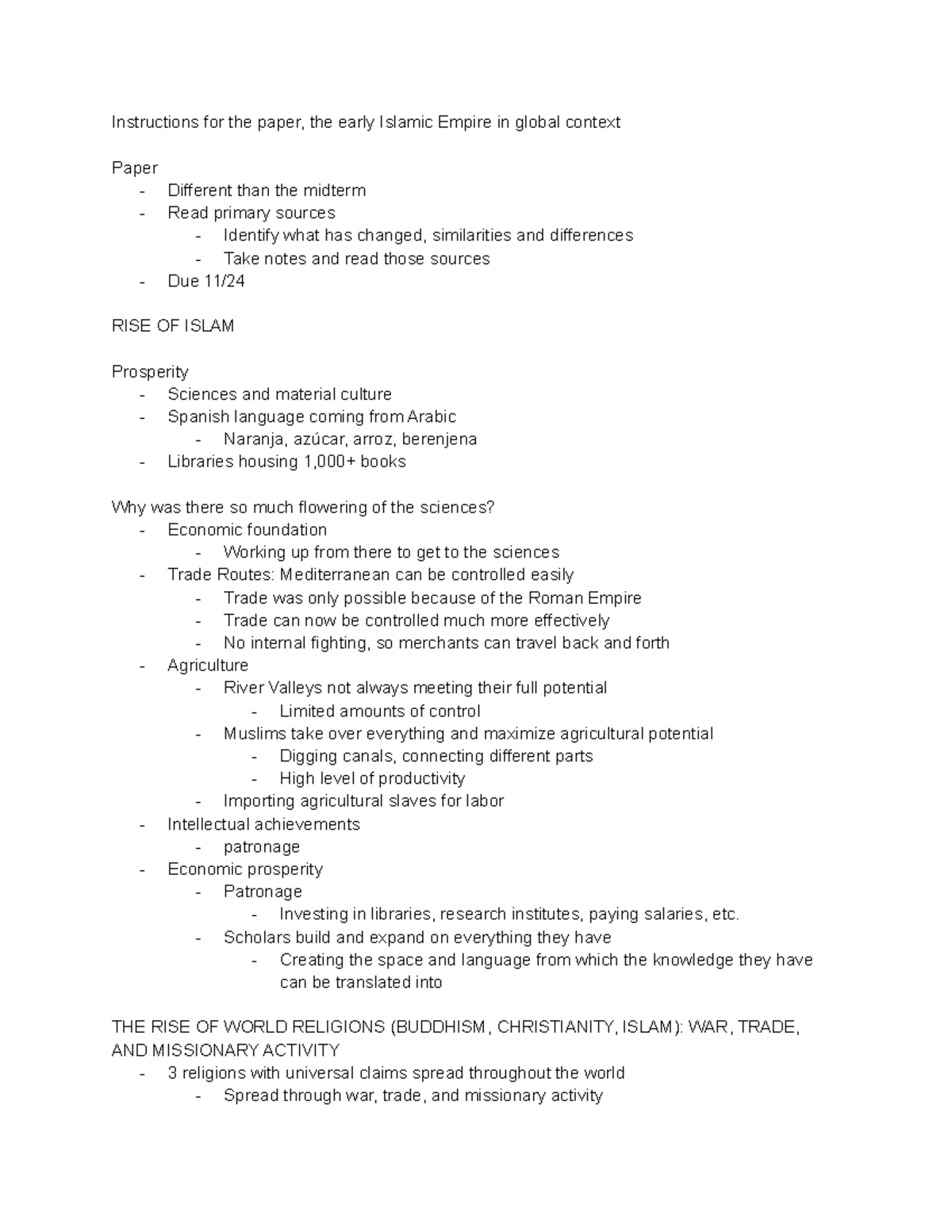 His 10a: lecture notes 13 - Instructions for the paper, the early ...