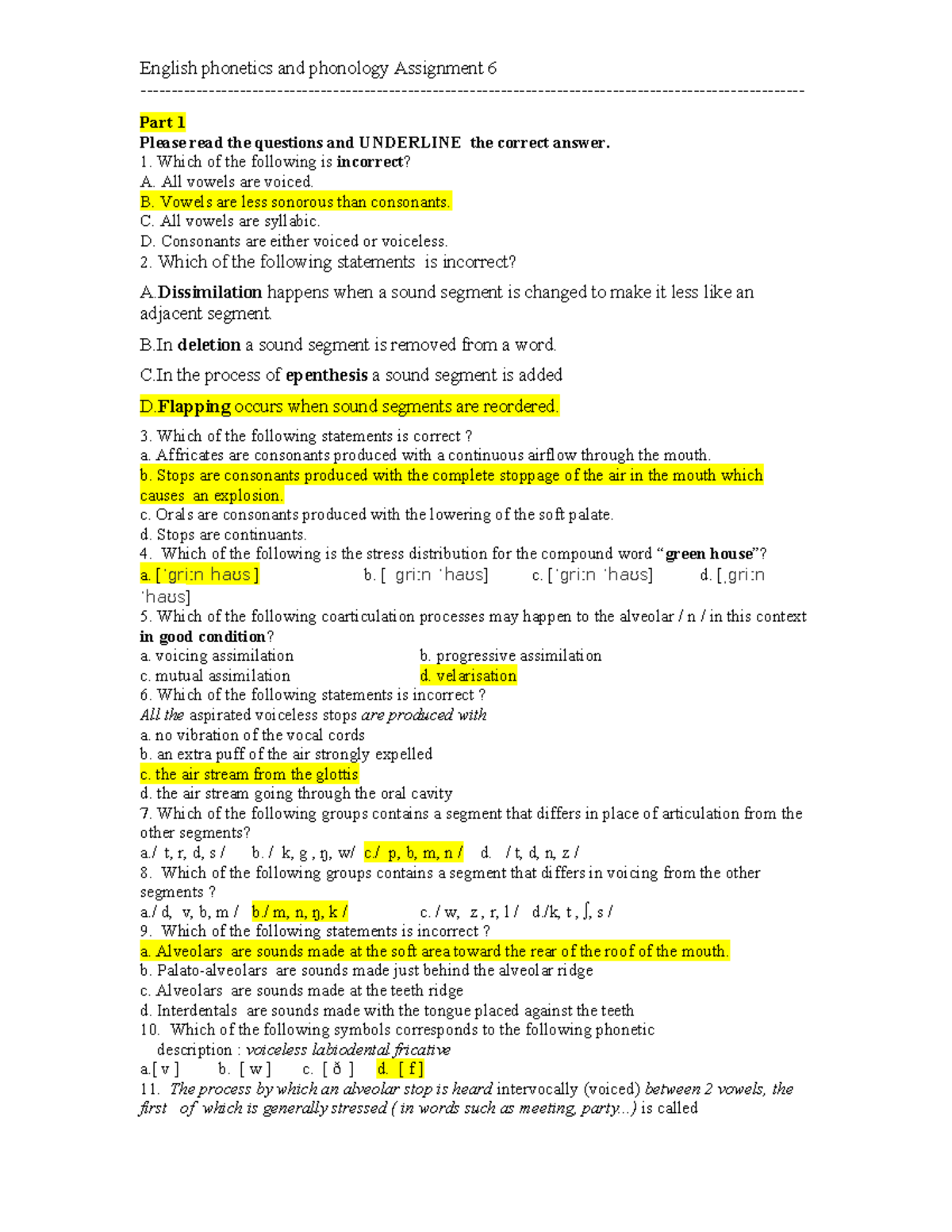 English Phonetics and Phonology Assignment 6: Answer Key and Analysis ...