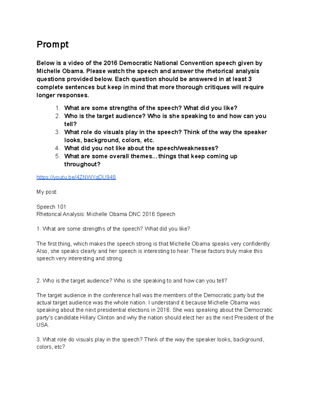 Rhetorical Analysis of Michelle Obama’s DNC 2016 Speech (SPC 101) - Studocu