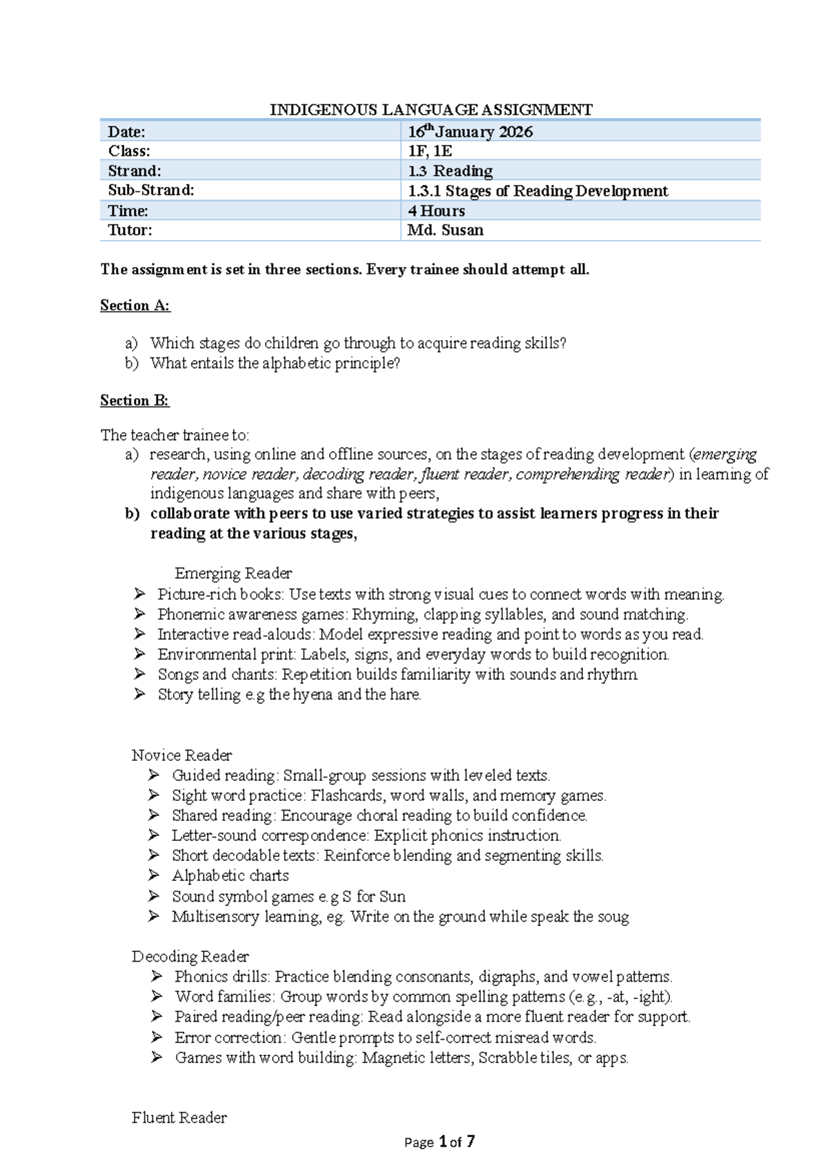 IL 1F/1E Indigenous Language Assignment: Stages of Reading Development ...