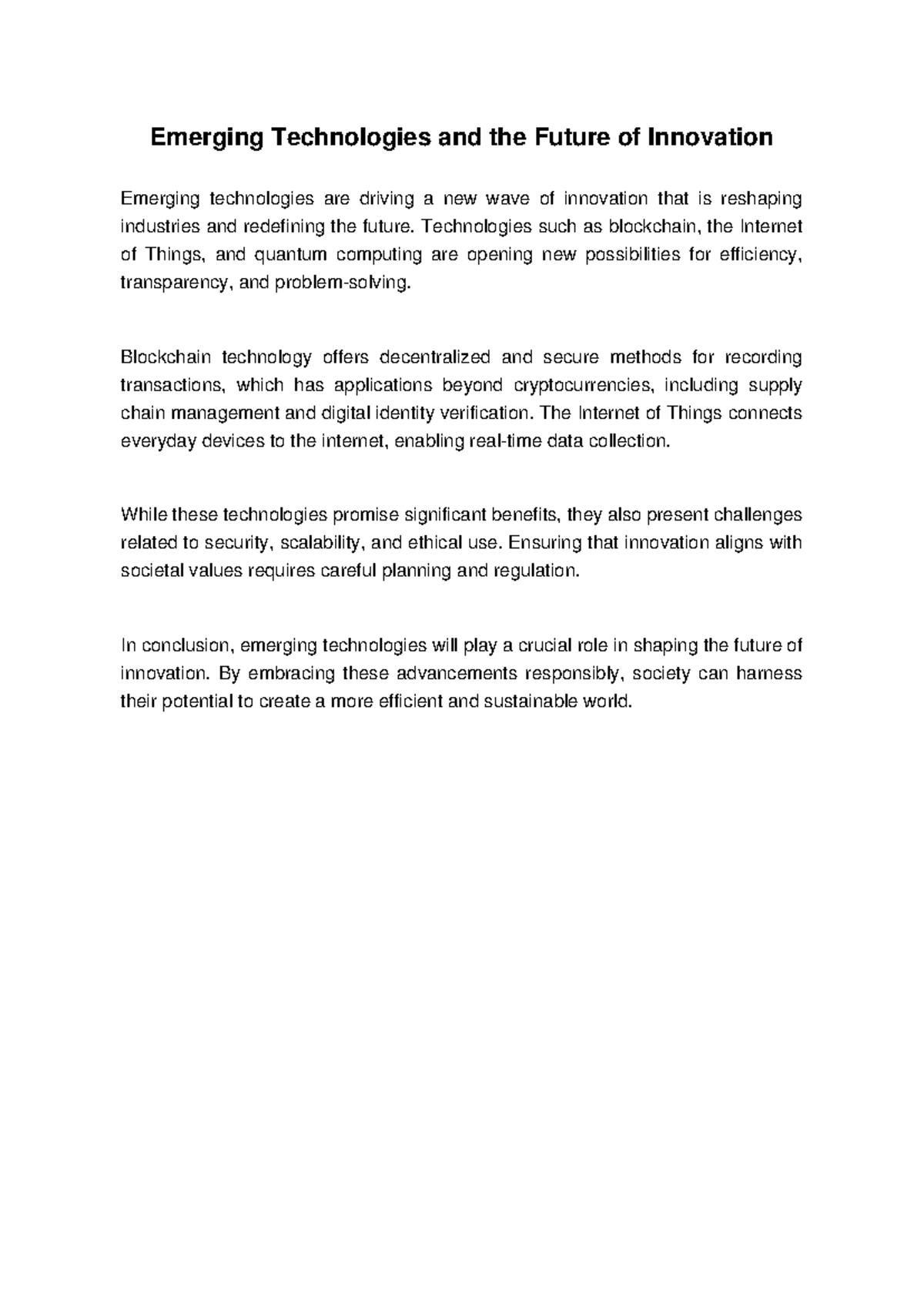 Essay 3: The Impact of Emerging Technologies on Future Innovation - Studocu
