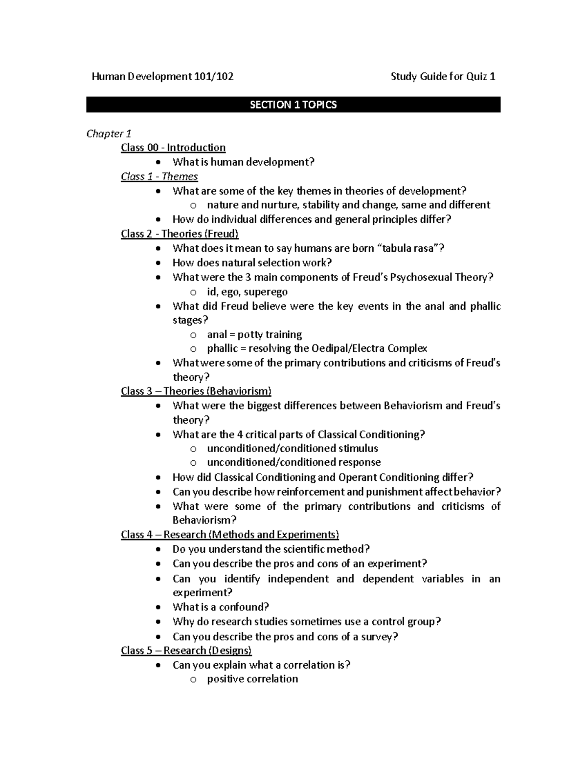 HD 101-102 - Human Development Study Guide for Quiz 1 - Studocu