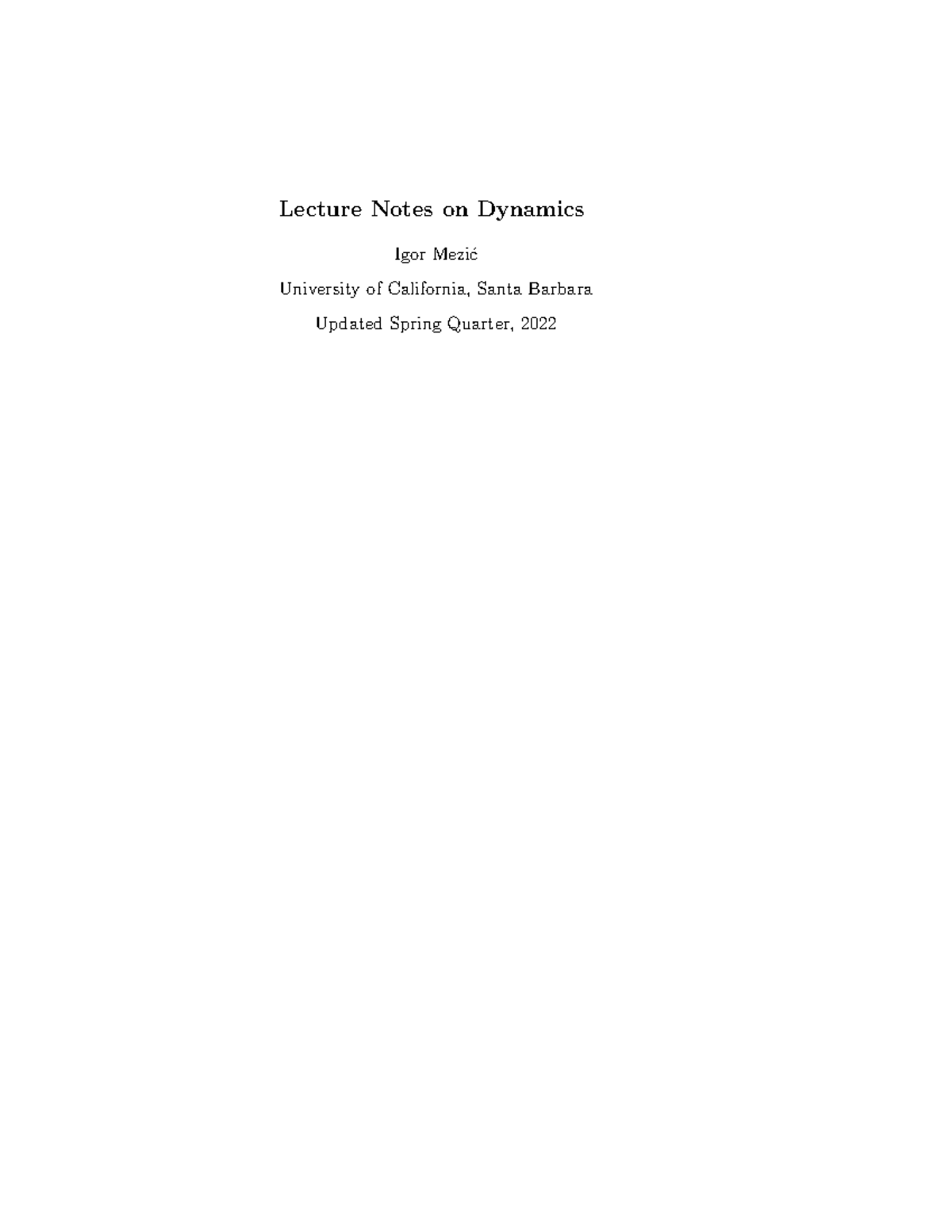 ME16 Lectures - Me 16 lecture notes - Lecture Notes on Dynamics Igor ...