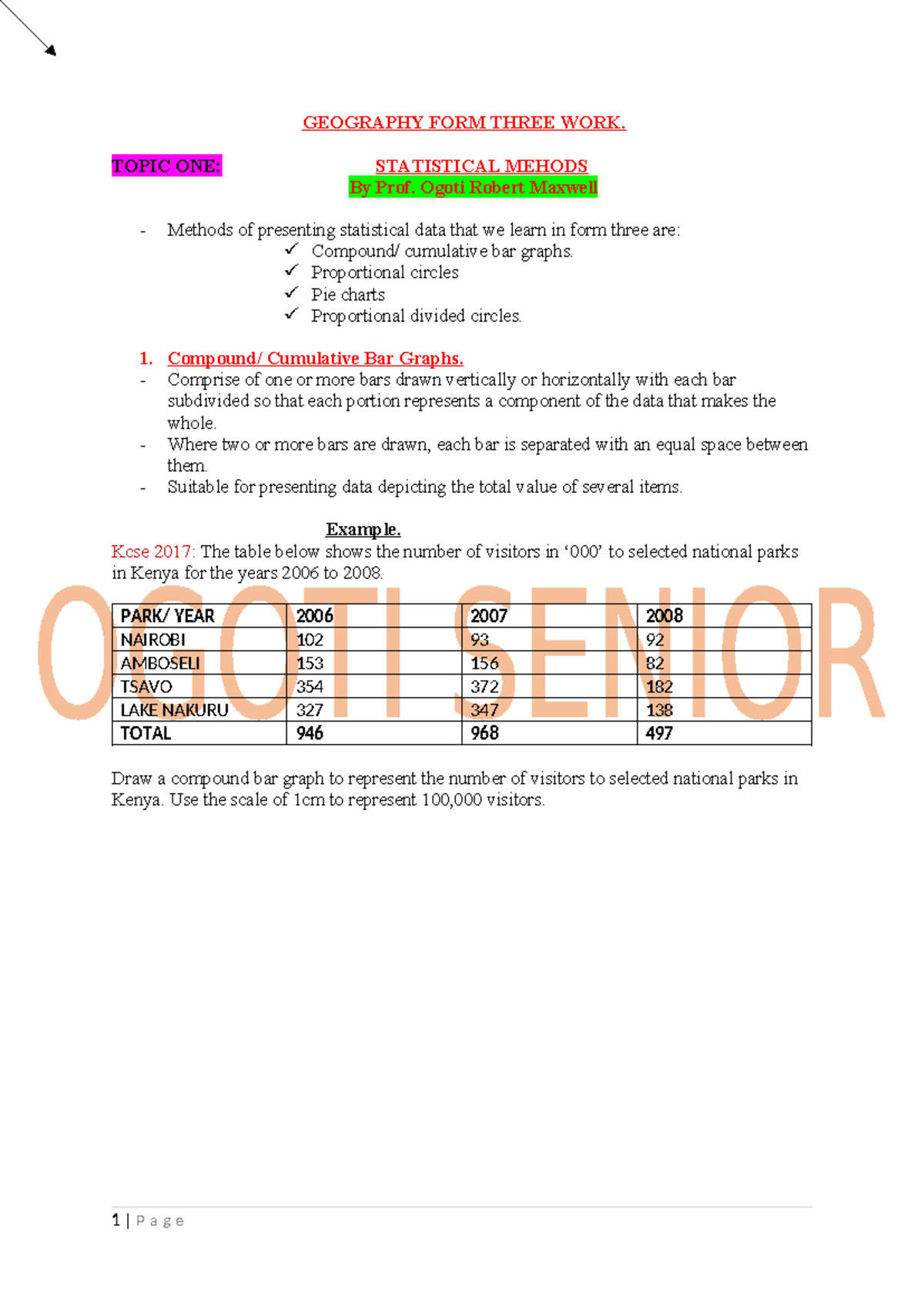 GEOGRAPHY FORM THREE WORK: STATISTICAL METHODS - Prof. Ogoti - Studocu