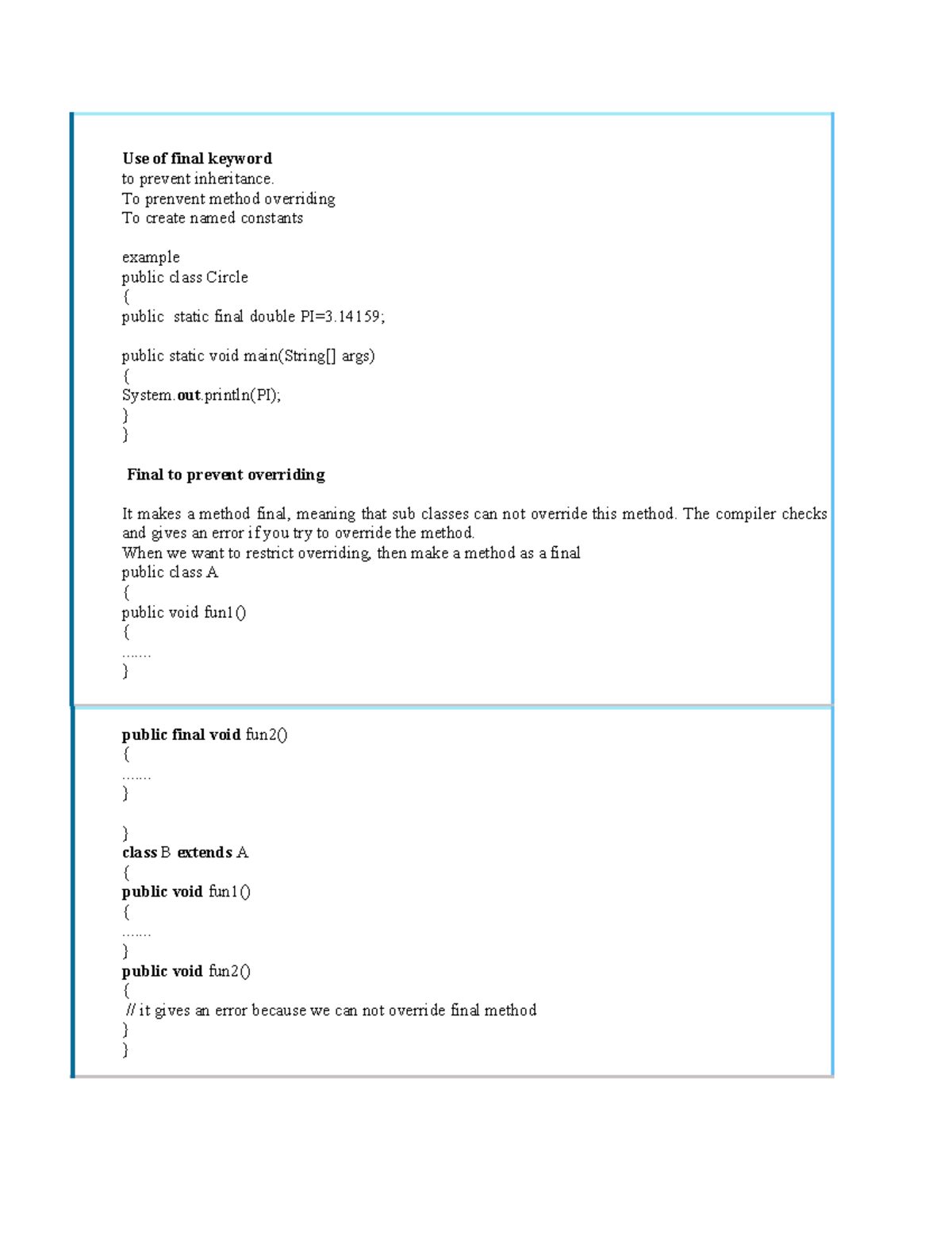 Final Keyword in Java: Preventing Inheritance & Overriding - Studocu