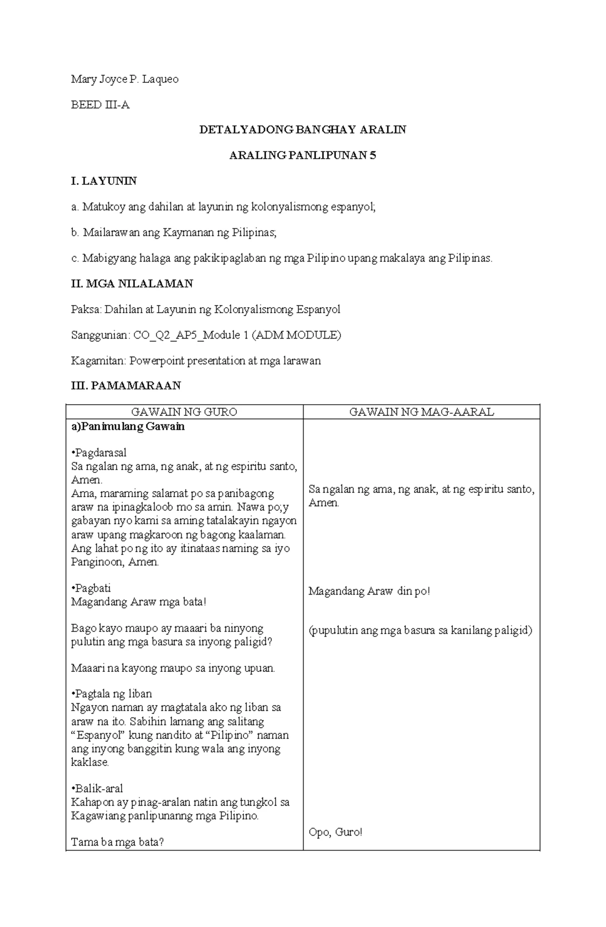 Makabansa-5TH-DLP - Sample Detailed Lesson Plan for Grade 1 - Studocu
