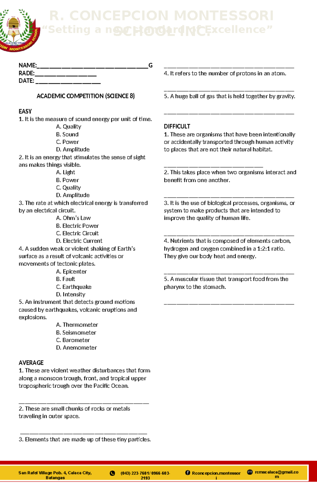 4th Quarter Science 8 Exam Review: Concepts & Questions - Studocu