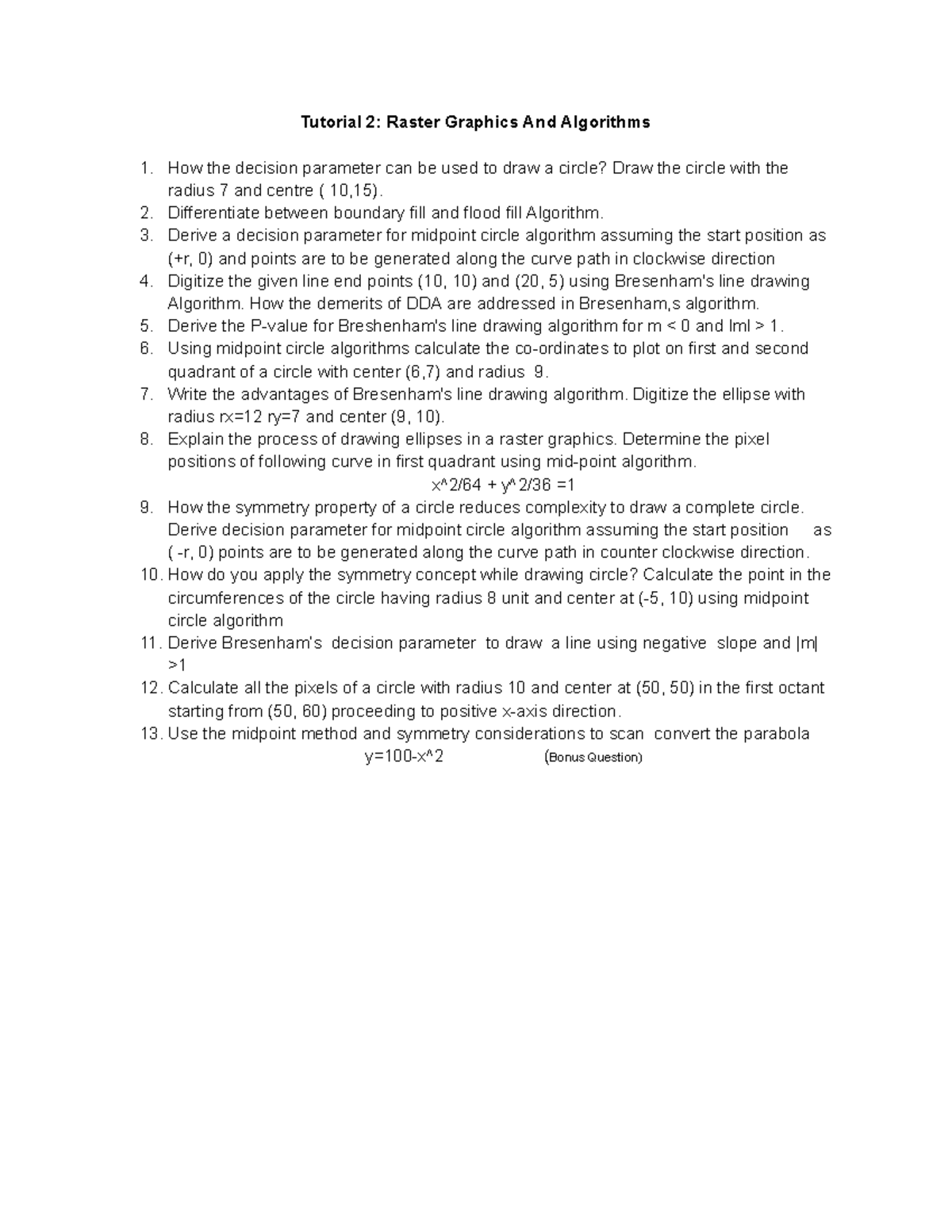Tutorial 2: Circle & Line Drawing Algorithms in Raster Graphics - Studocu