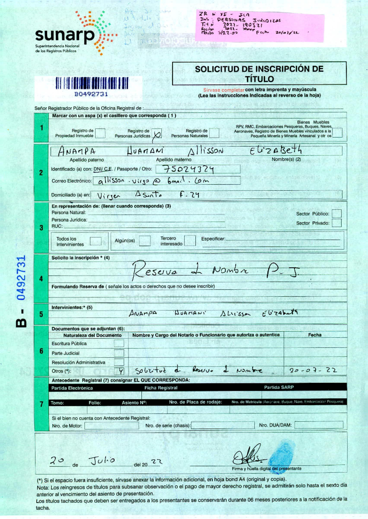 Formulario de Inscripción Personas Jurídicas - Superintendencia ...