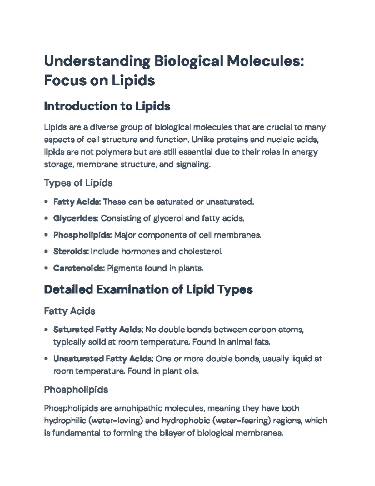 Understanding Biological Molecules: Lipids in Cellular Functions ...