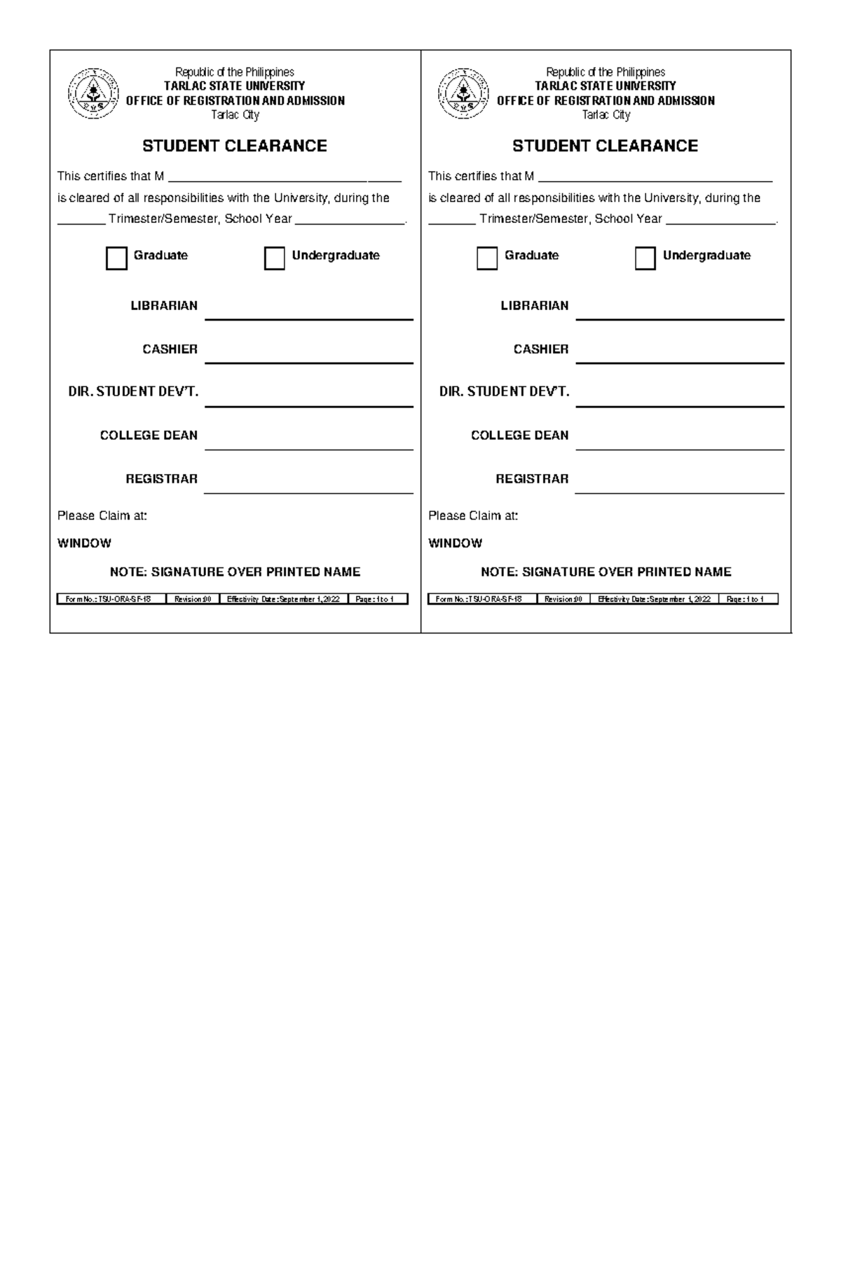 TSU Grad Student Clearance Form: Responsibilities Certification - Studocu