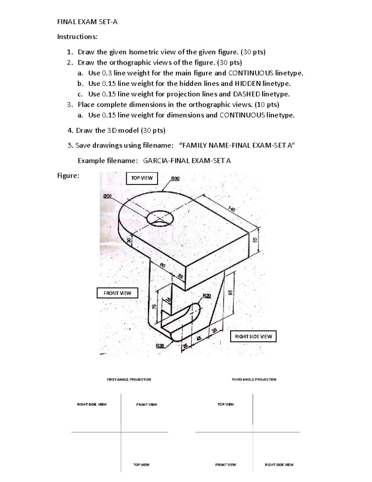 FINAL EXAM - SET A: Isometric & Orthographic Drawing Instructions - Studocu