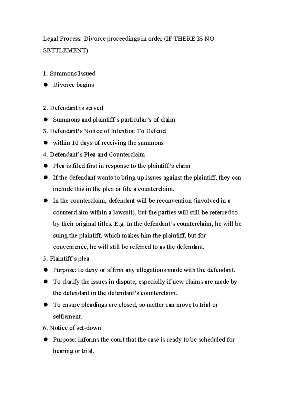 Divorce Proceedings Summary: Legal Process Overview (Course Code) - Studocu