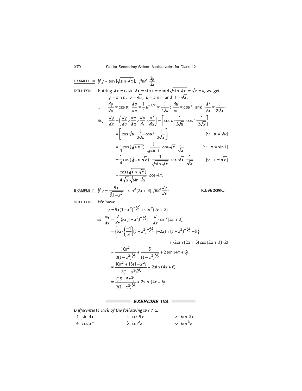 Senior Secondary Mathematics Class 12 - Differentiation Examples ...