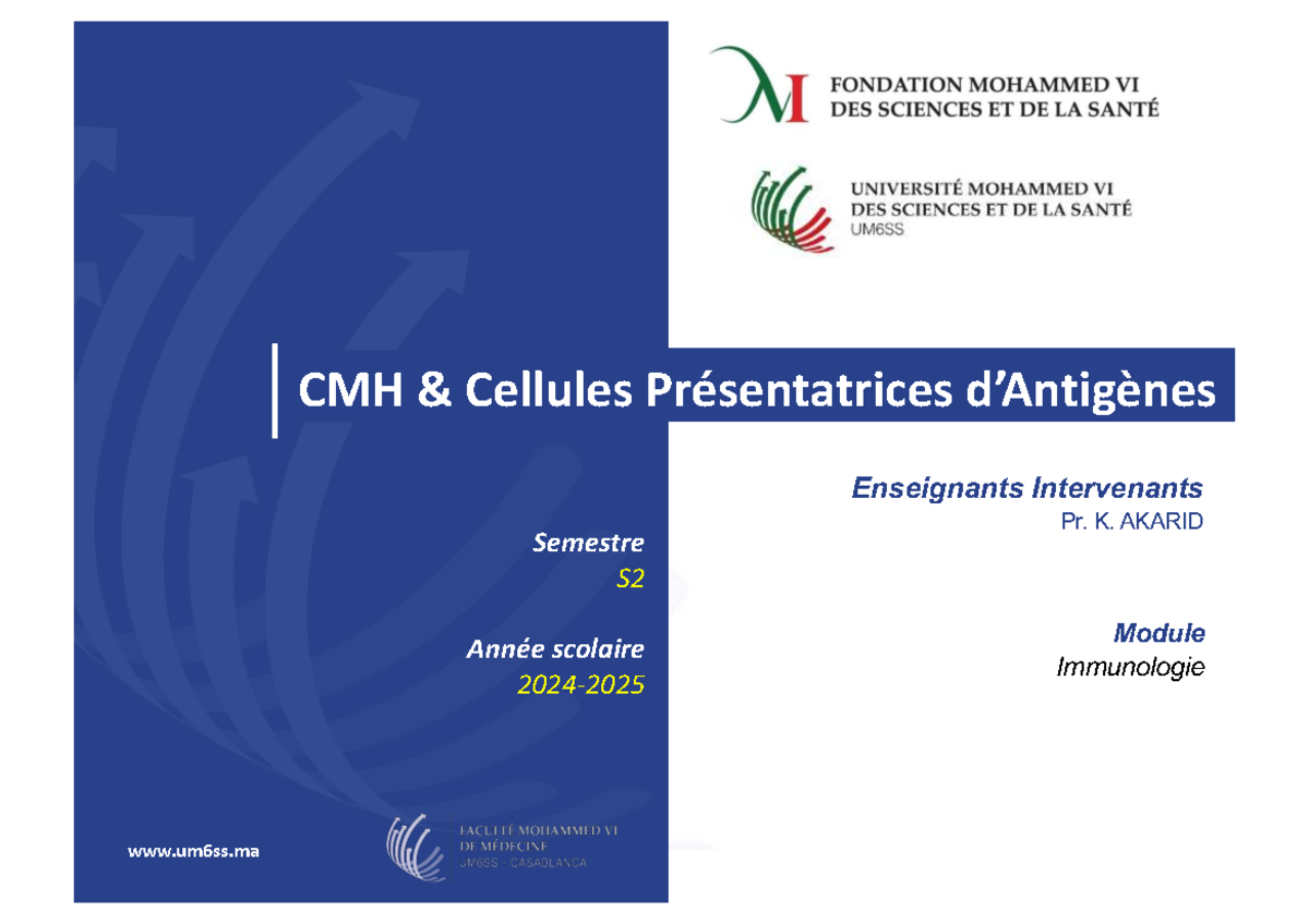 CMH 6 - Cellules Dendritiques et CPA - Pr. K. Akarid - S2 2025 - Studocu
