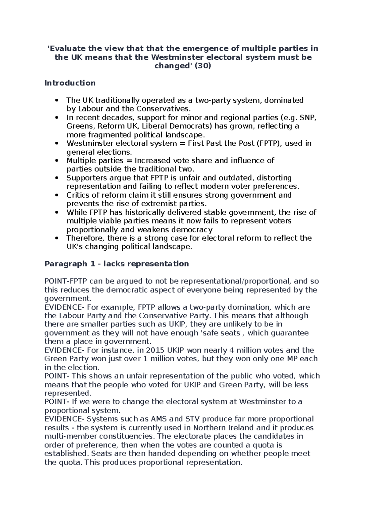 Evaluating the Need for Change in the UK Westminster Electoral System ...