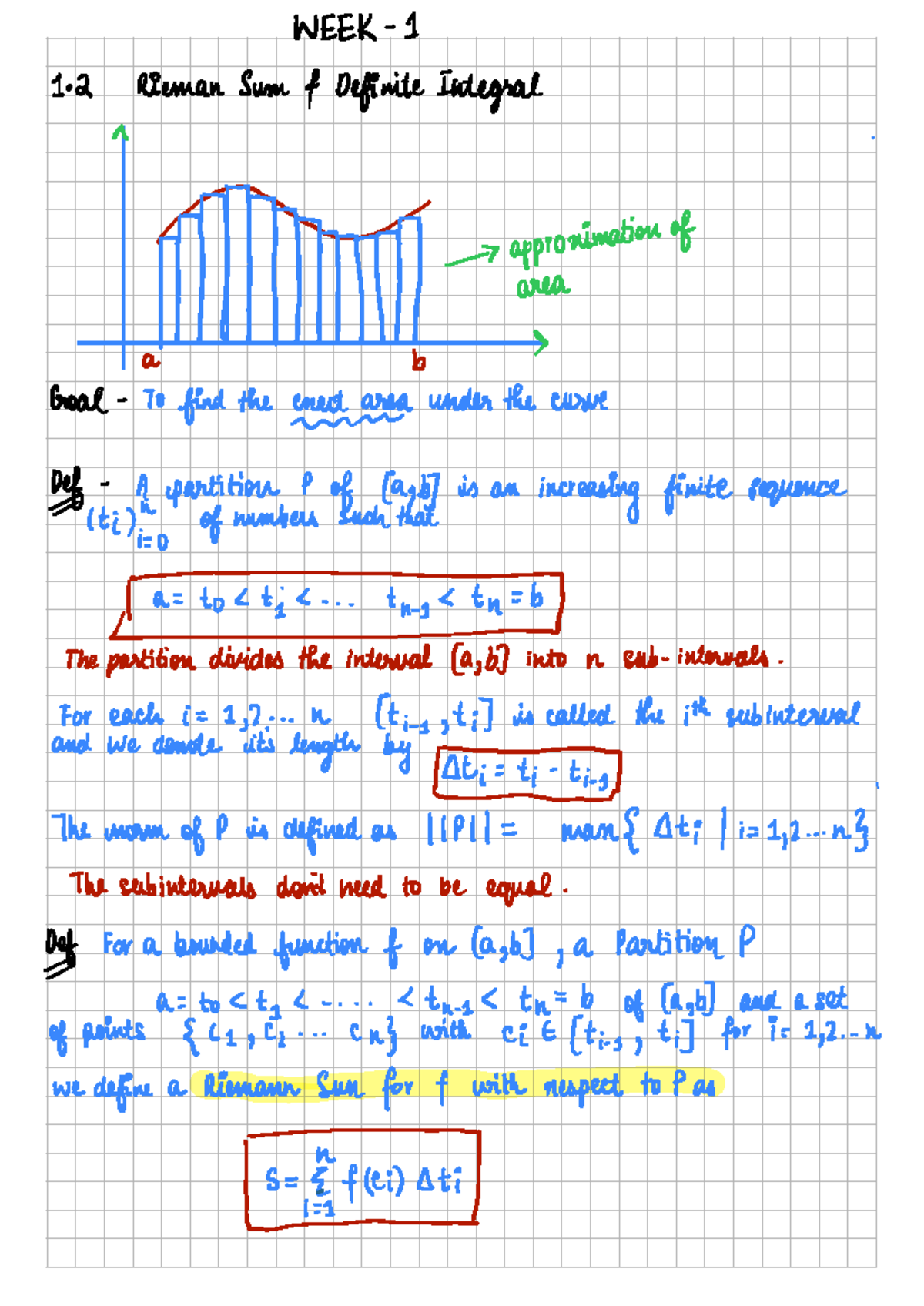 Week 1 Lecture Notes: Riemann Sums & Definite Integrals (MATH 138 ...