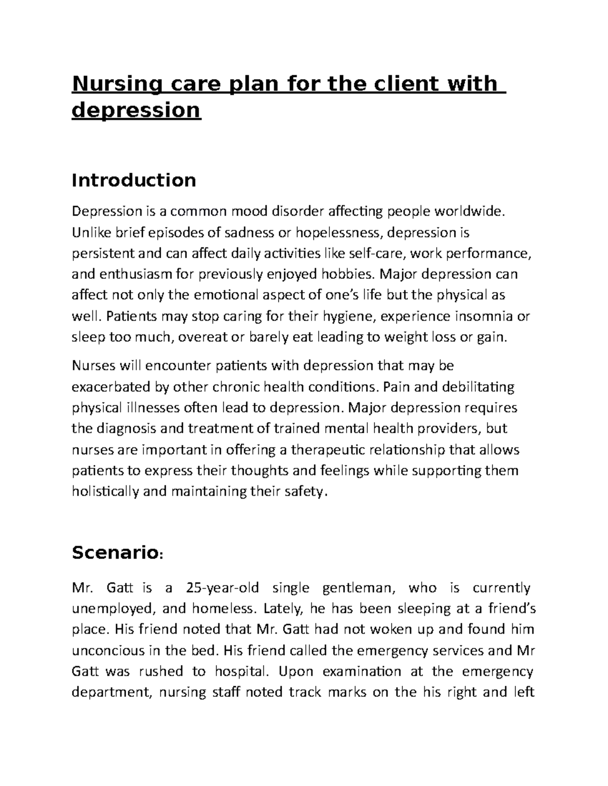 Nursing care plan depression - Nursing care plan for the client with ...