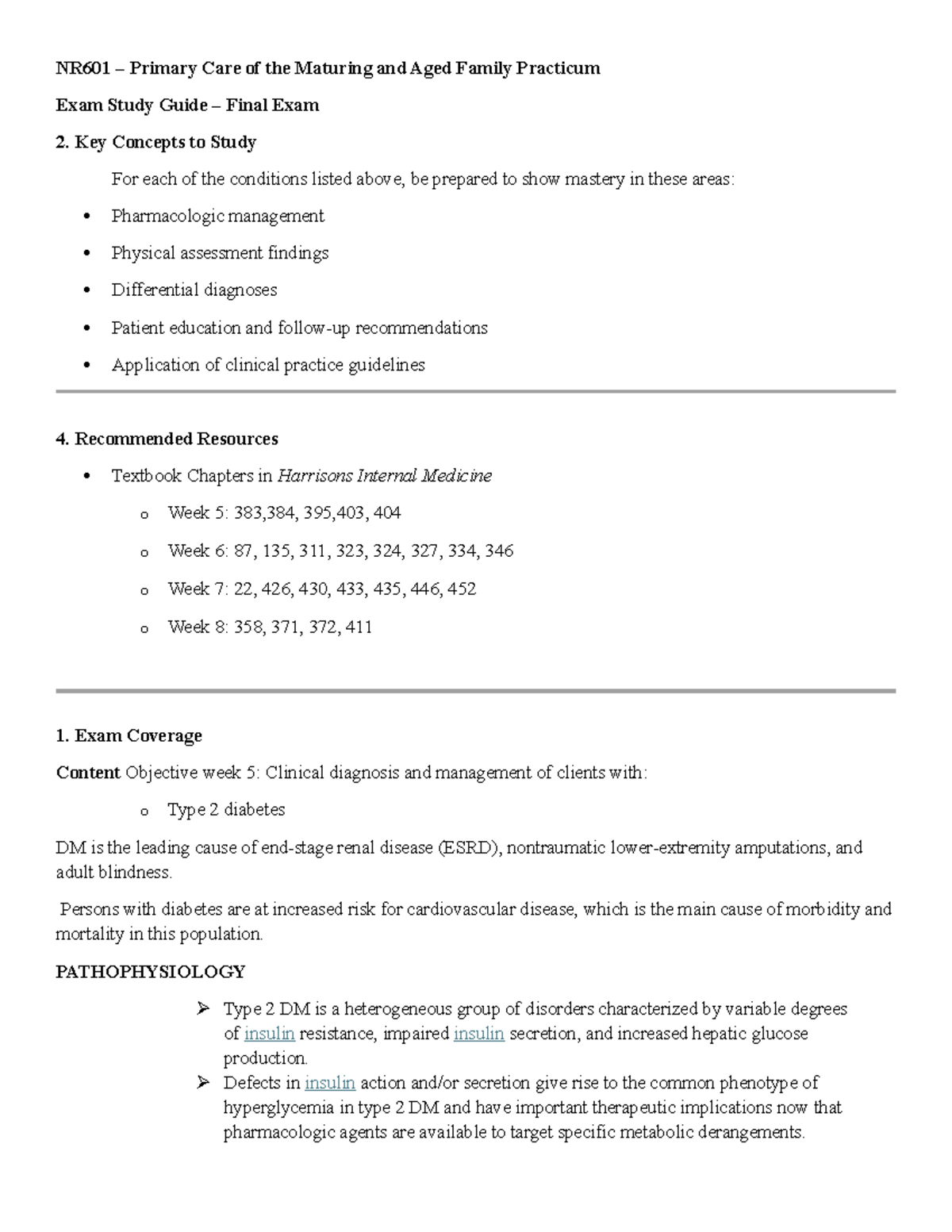 NR601 Final Exam Study Guide: Key Concepts for Primary Care of Aging Families - Studocu