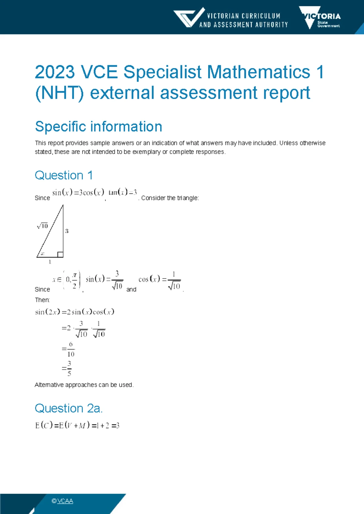 Specialist Maths formula sheet - SPECIALIST MATHEMATICS Written examinations 1 and 2 FORMULA ...