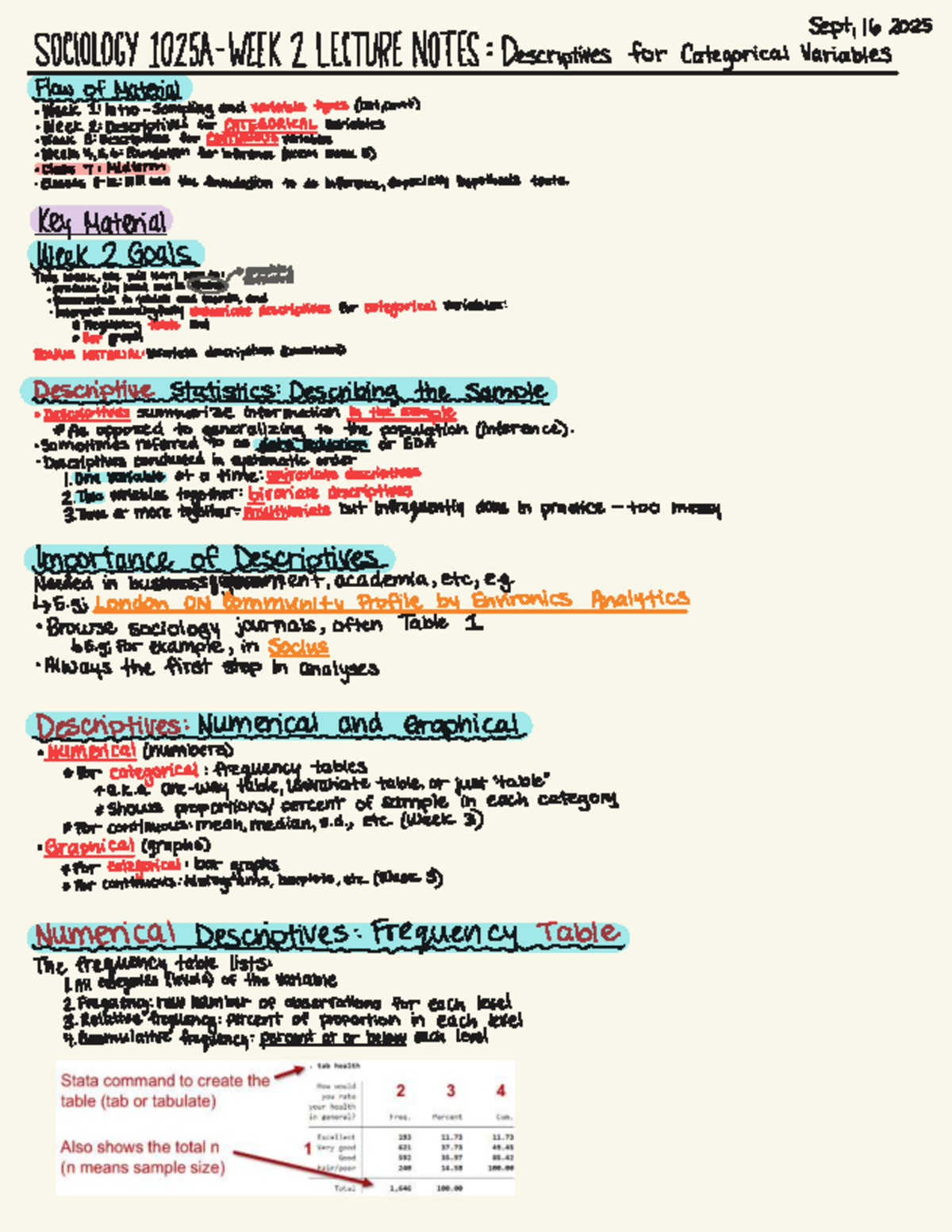 SOCI 2 Week 2 LECTURE NOTES: Descriptive Statistics Overview - Studocu