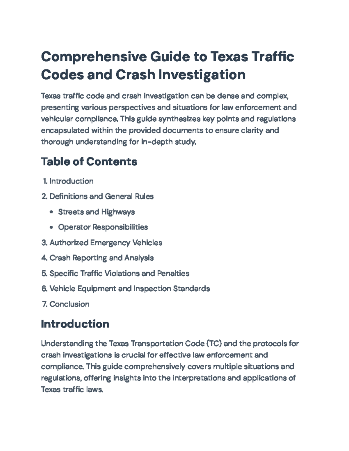 Comprehensive Guide to Texas Traffic Codes & Crash Investigation - This ...