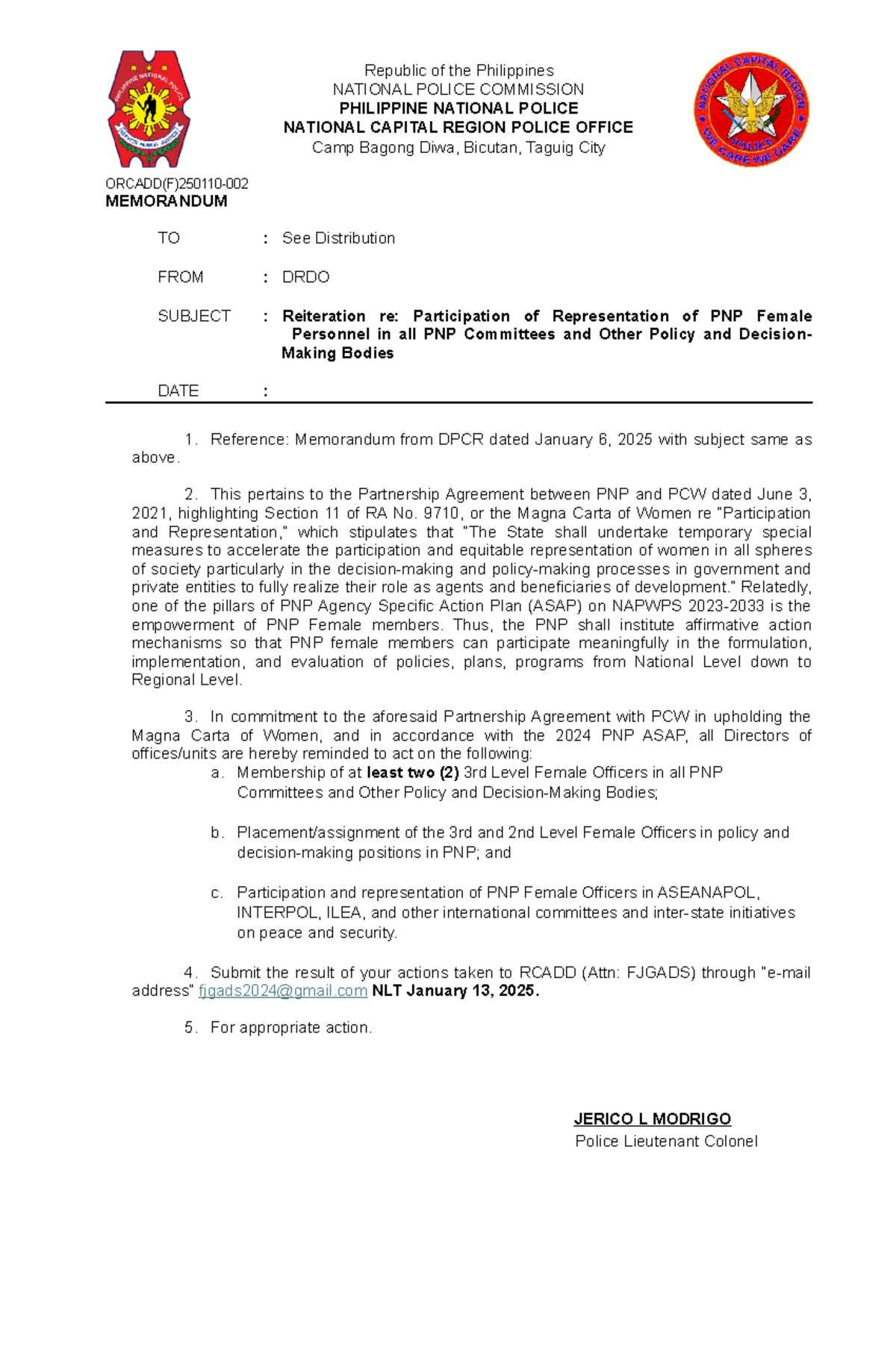 Memorandum - short - Republic of the Philippines NATIONAL POLICE ...