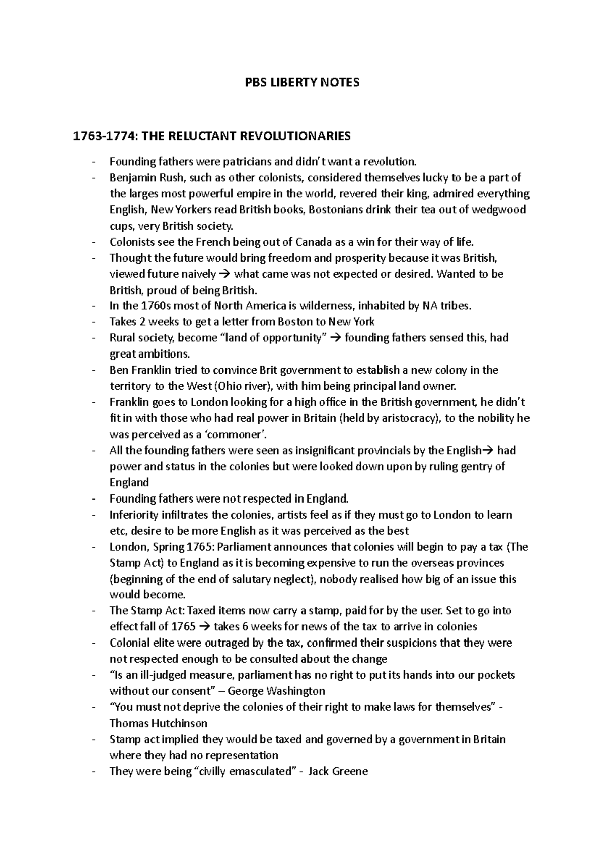 PBS Liberty Episode 1: Reluctant Revolutionaries (1763-1774) Notes ...