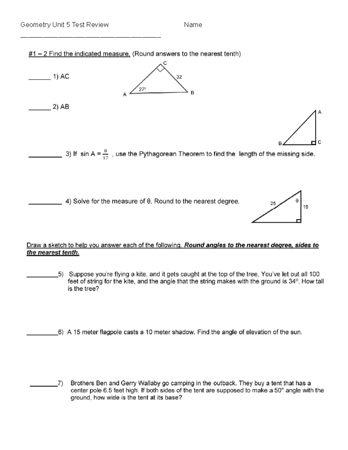 Geometry Unit 5 Test Review - math 101 - Geometry Unit 5 Test Review ...