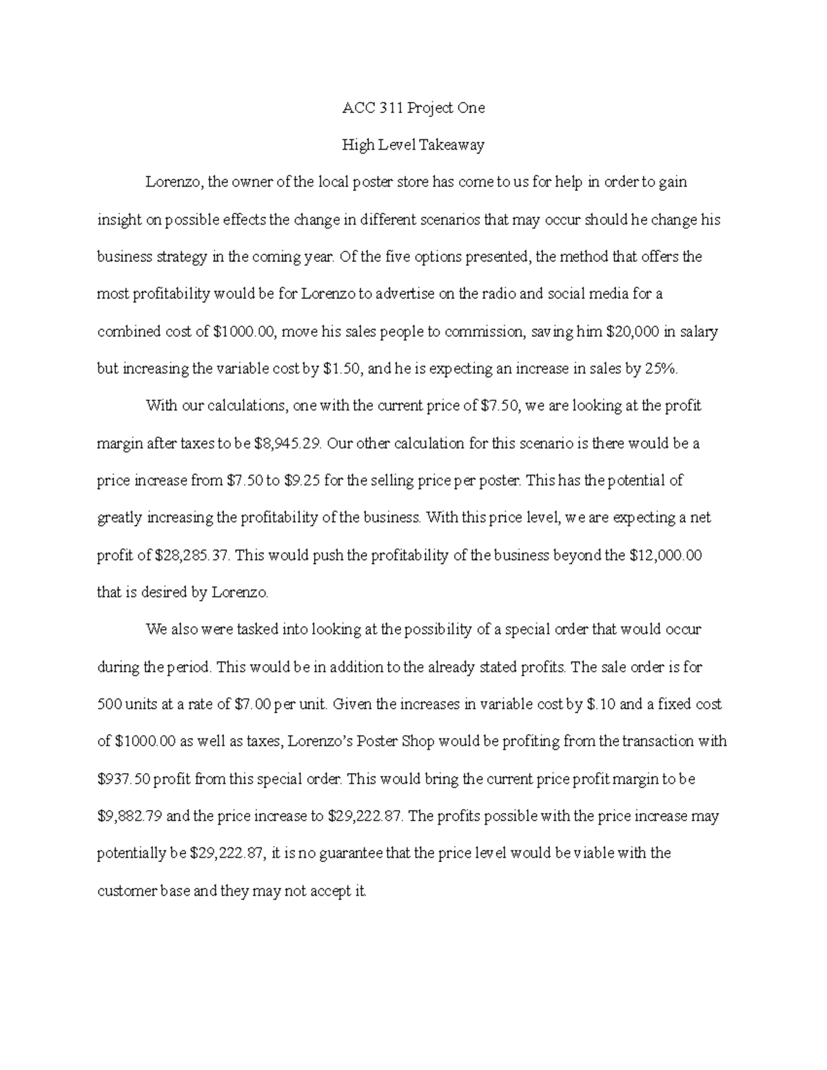 ACC 311 Project One: High-Level Profitability Insights - Studocu