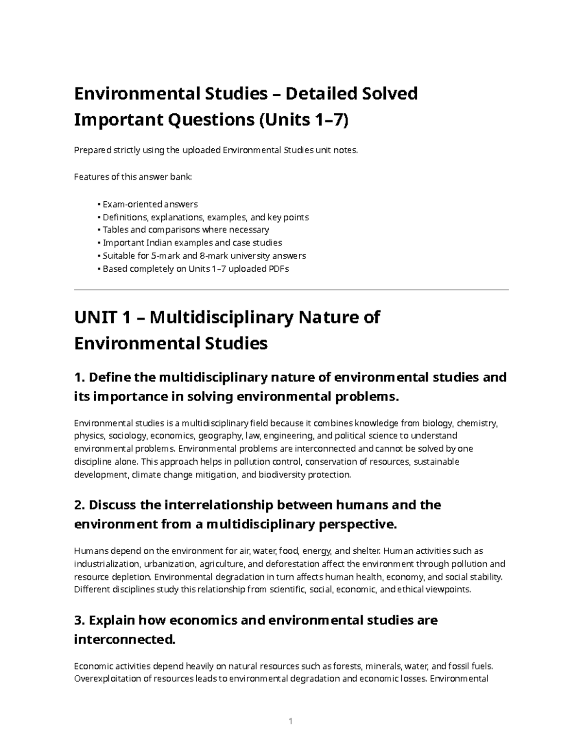 EVS 101: Important Solved Questions Across All Units - Studocu