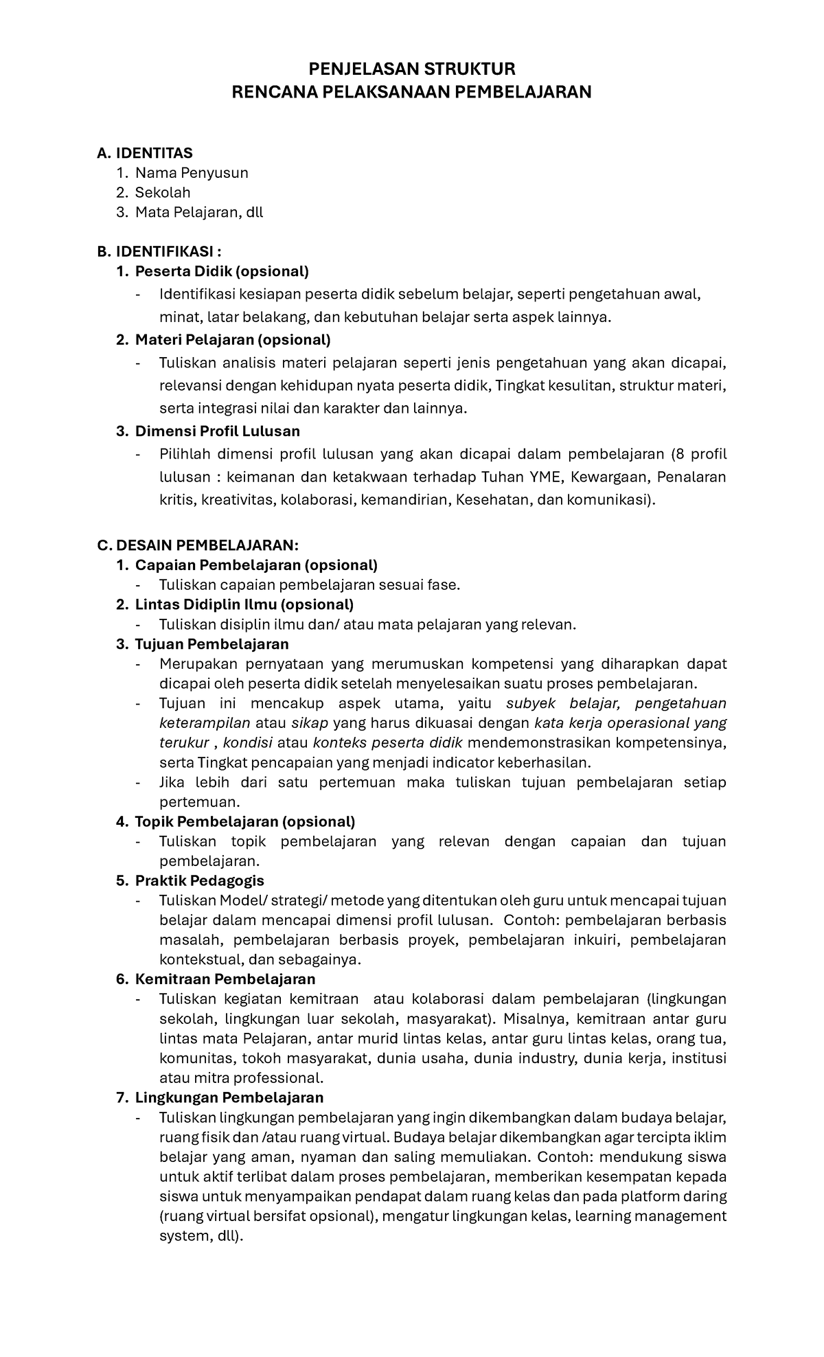 Penjelasan Format RPP Deep Learning untuk Pembelajaran Efektif - Studocu