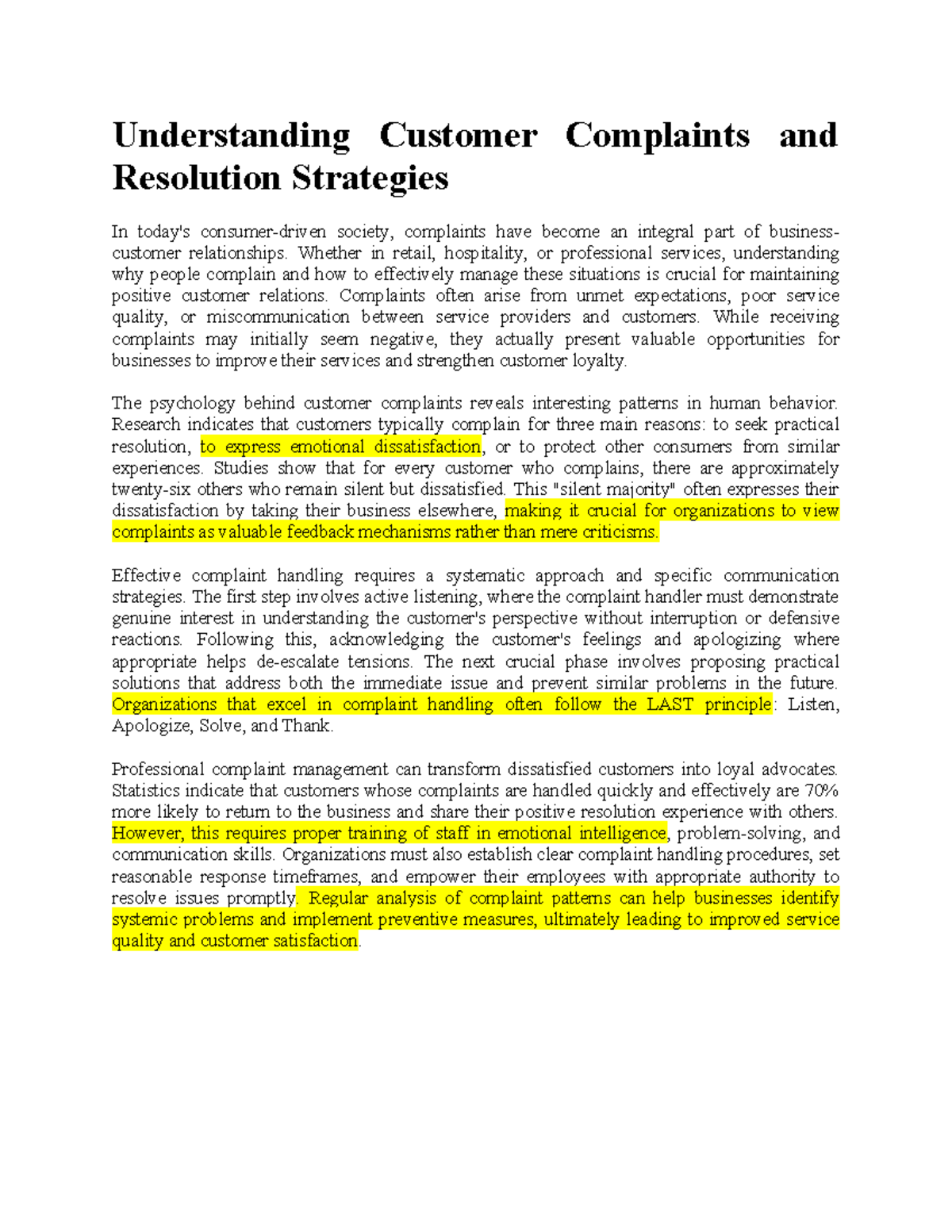 Understanding Customer Complaints & Resolution Strategies - Reading ...