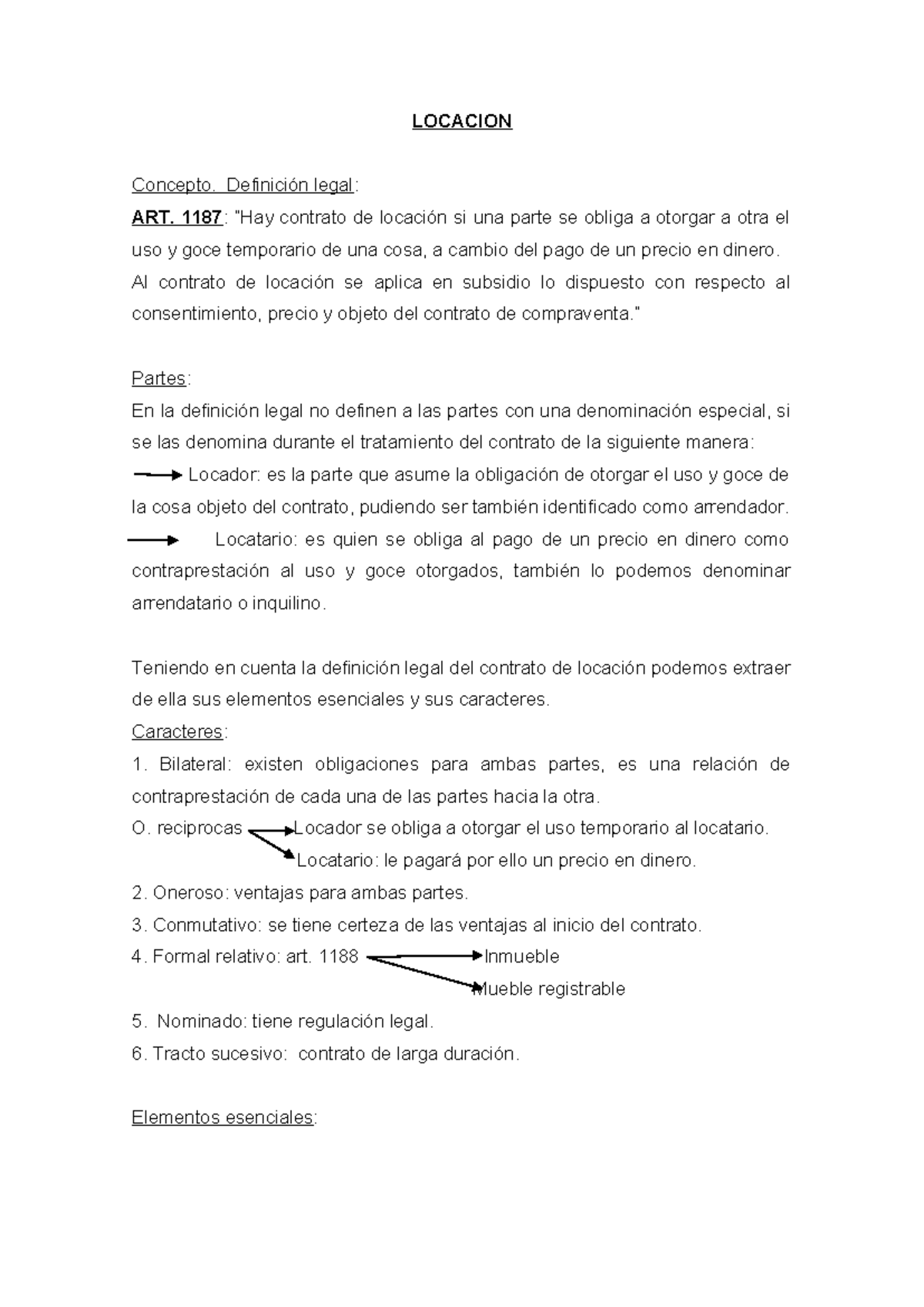 Contrato DE Locación GUÍA - LOCACION Concepto. Definición legal: ART ...
