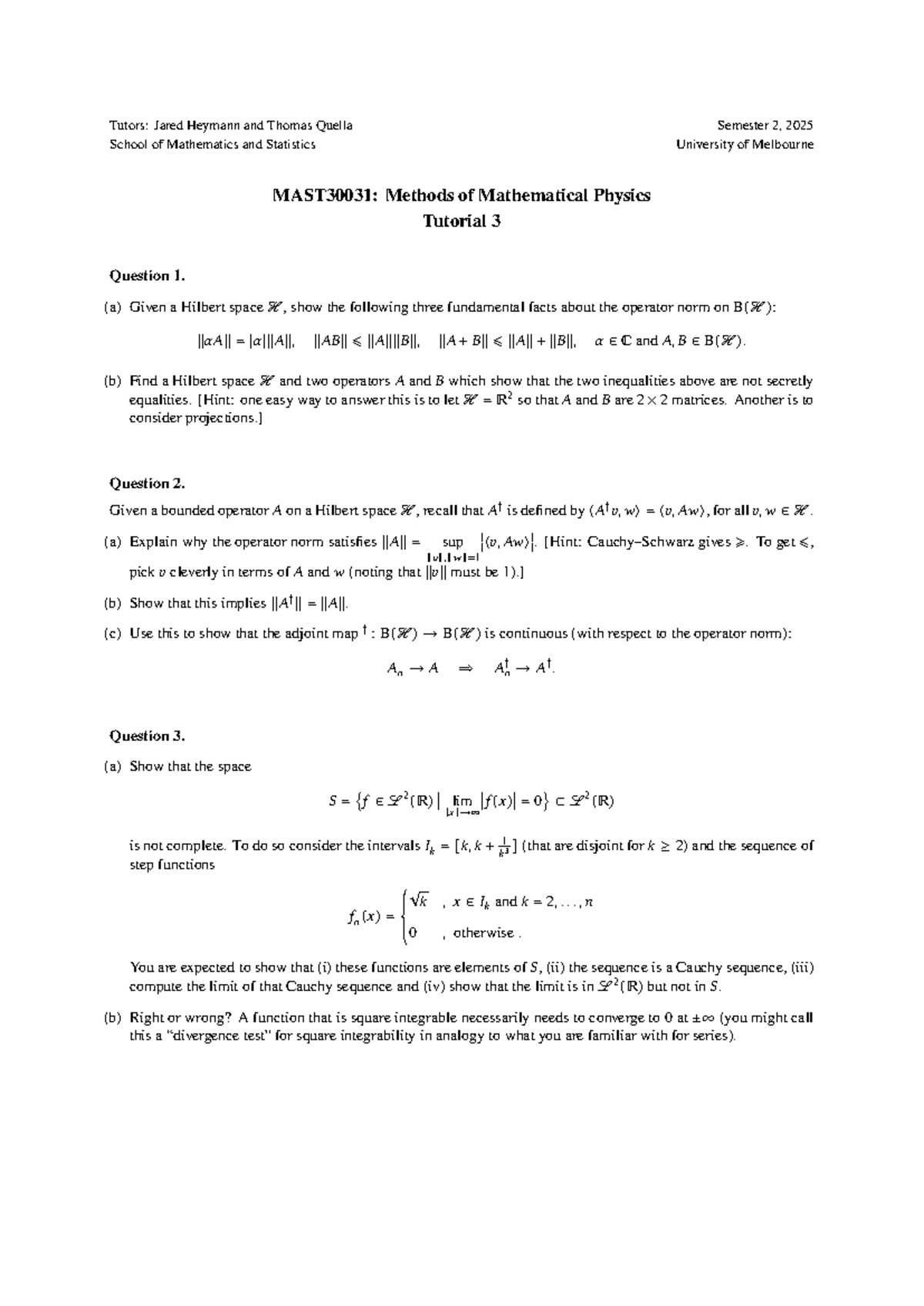 MAST30031: Methods of Mathematical Physics Tutorial 3 Solutions - Studocu