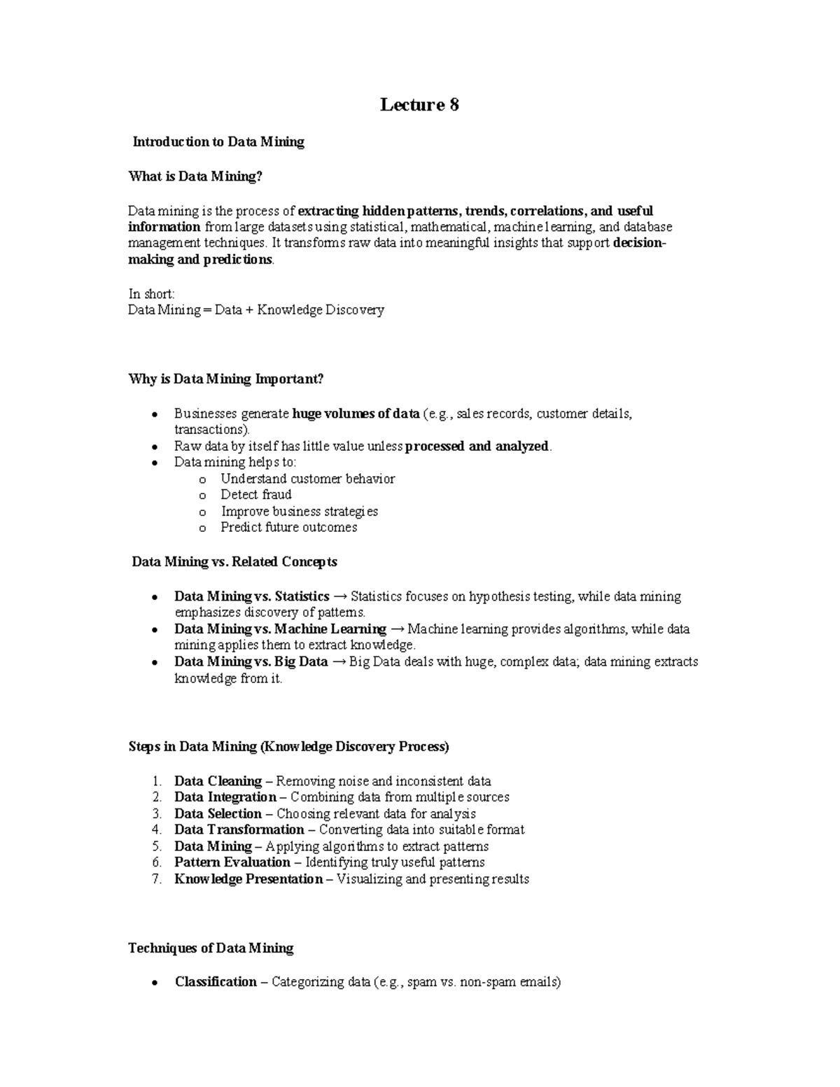 BIA Unit 2 - Lecture on Data Mining: Concepts and Applications - Studocu