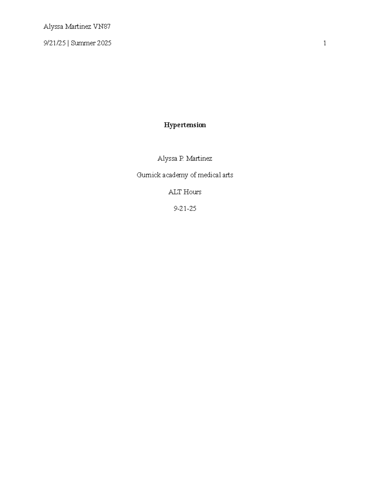 VN87 Summer 1 & 2 Hypertension Essay Notes - Studocu