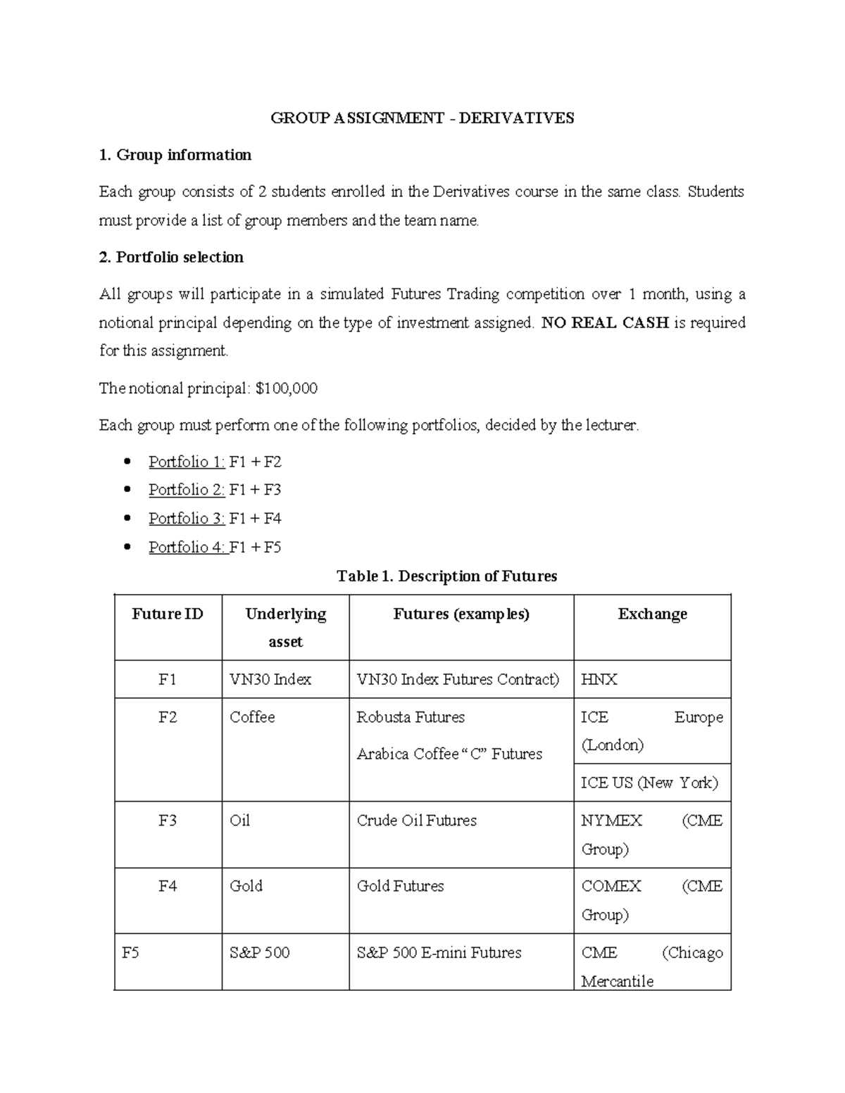 2026 Derivatives Group Assignment: Futures Trading Simulation - Studocu