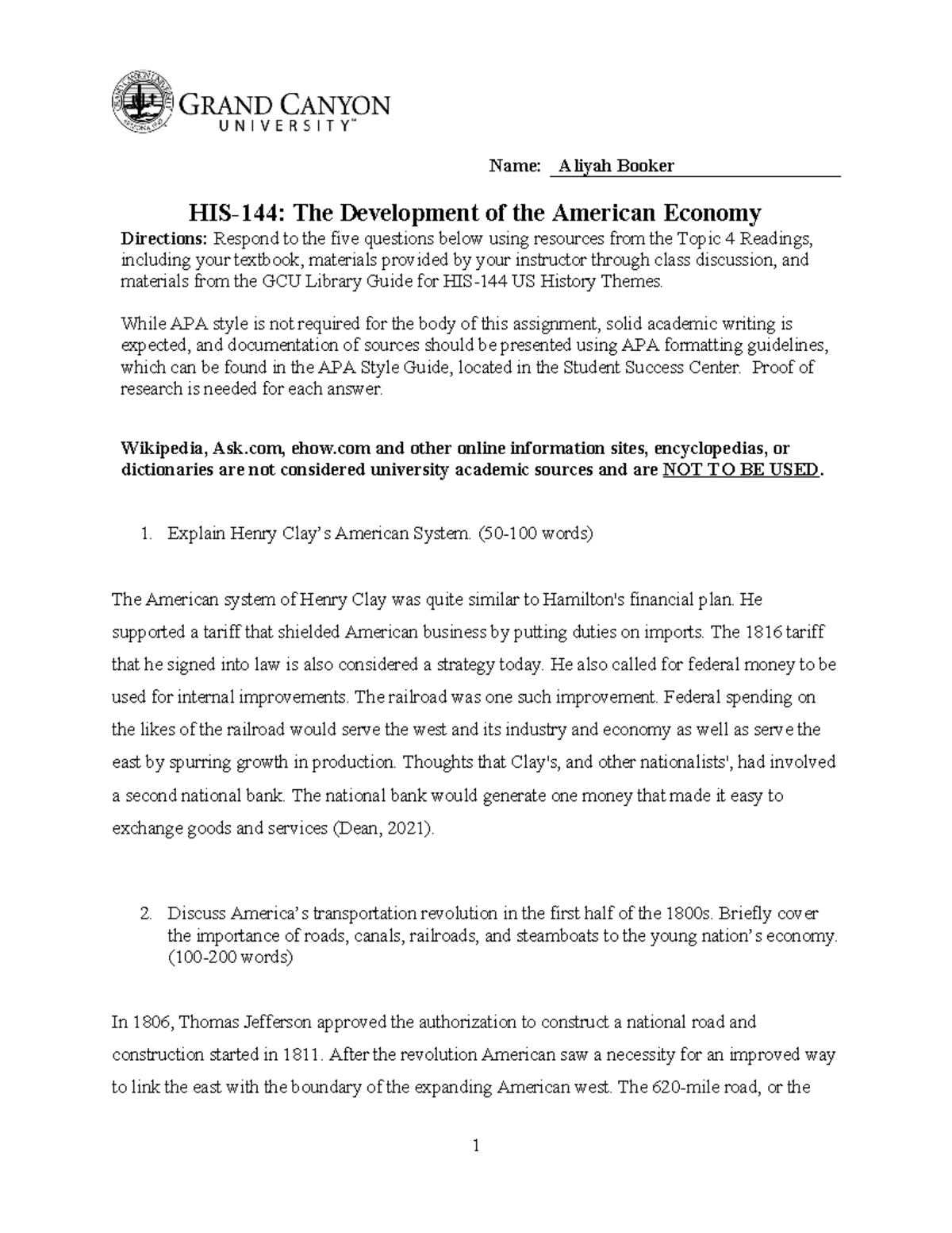 Development of the American Economy Worksheet (HIST 5) - Studocu